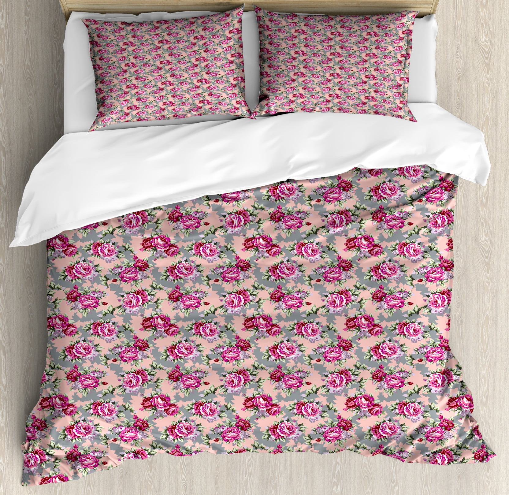 Peony Duvet Cover Set, Repetitive Vibrant Tones Modernized Flowers ...