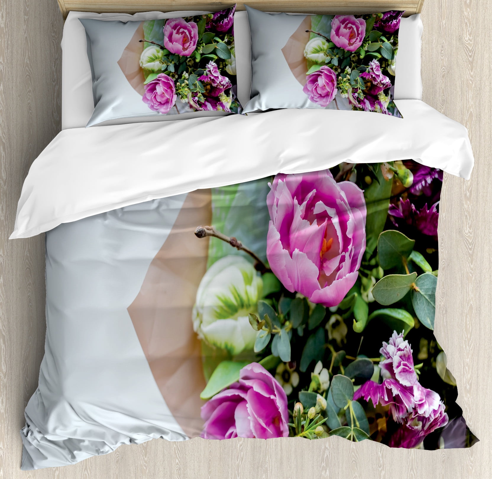 Peony Duvet Cover Set, Romantic Photo of Colorful Blossom Mix Floral ...