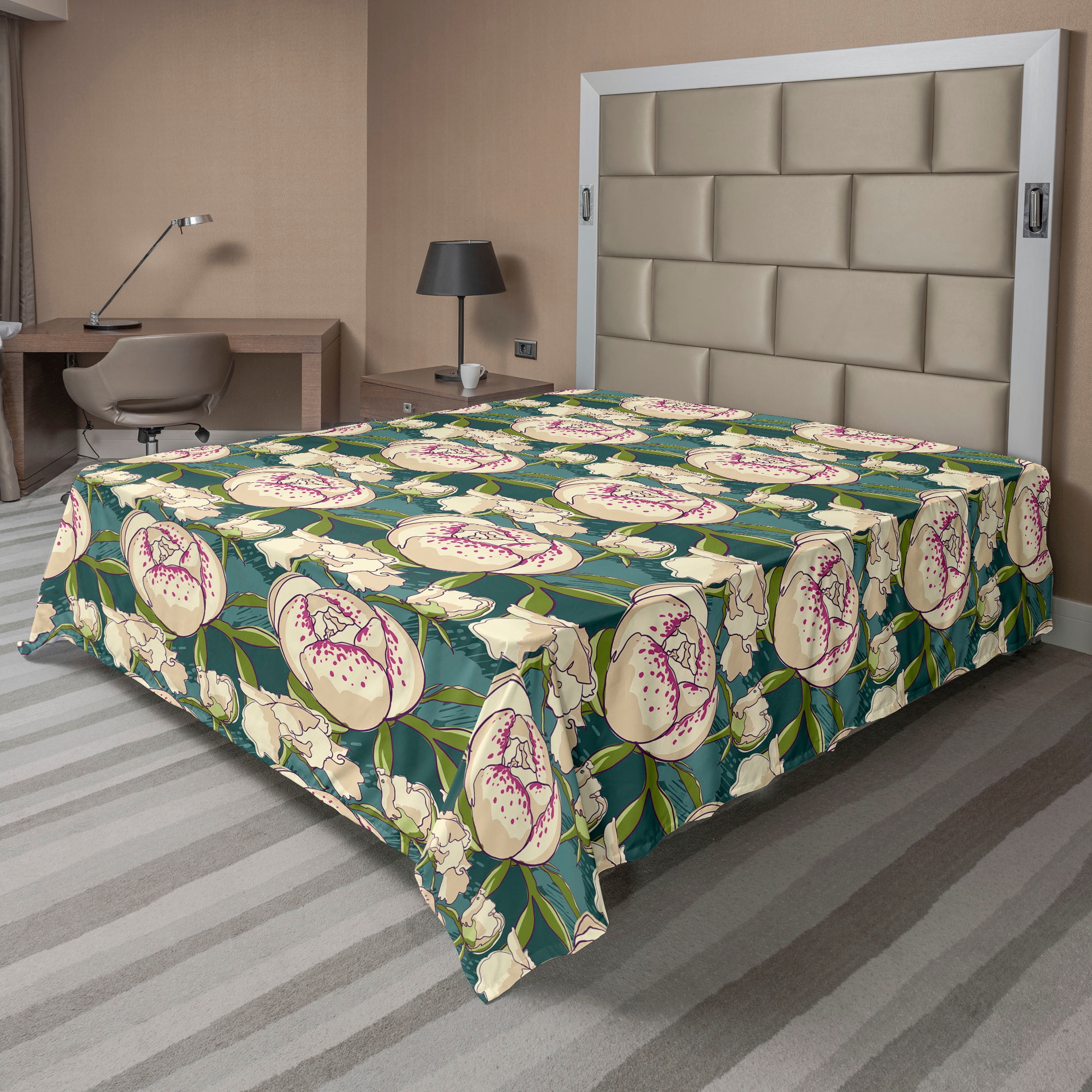 Ambesonne Peony Flat Bedding Sheet Soft Top Sheet, Cartoon Floral ...