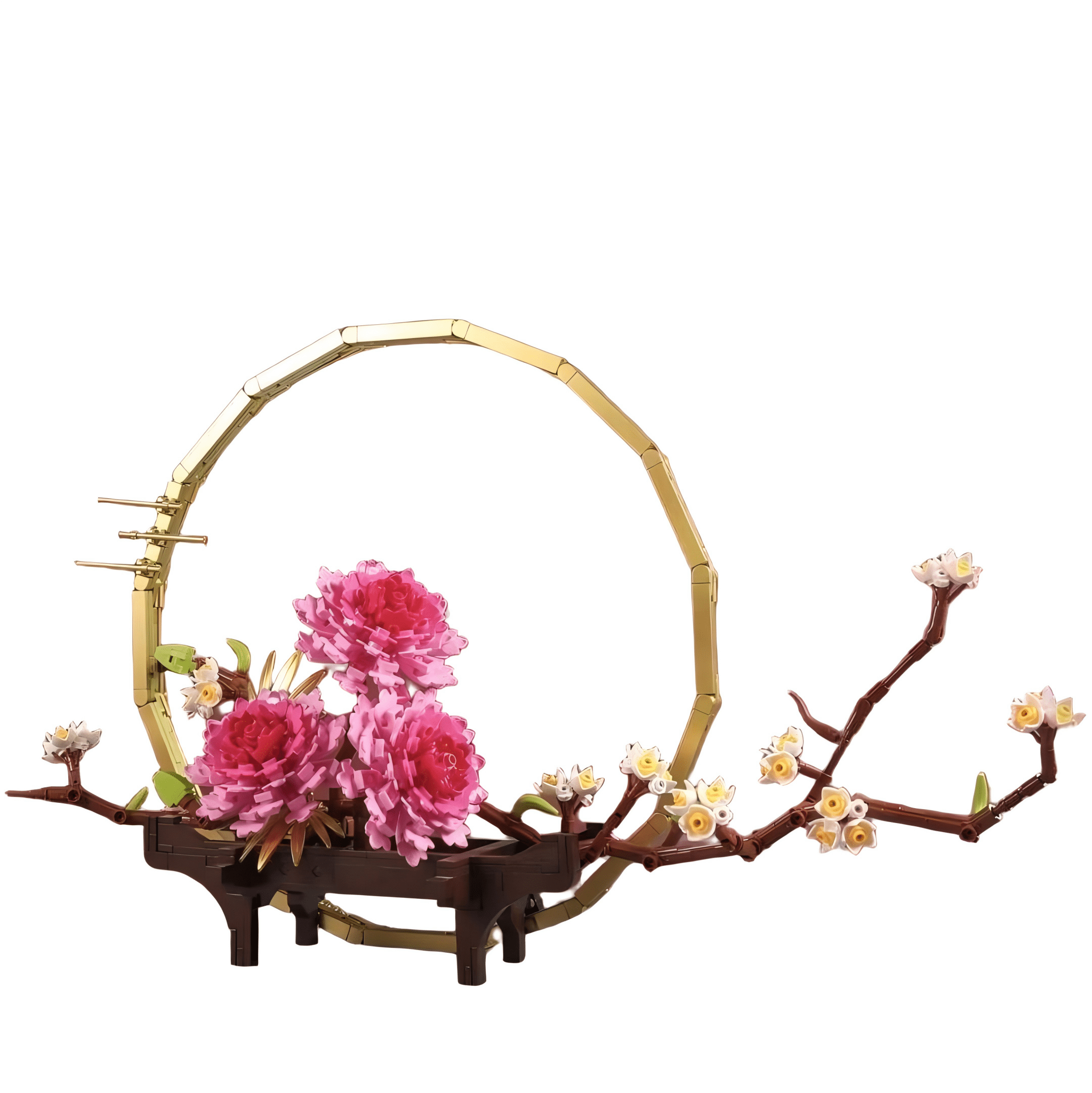 Peony Floral Building Block Set with Gilded Circular Frame, Gift for ...
