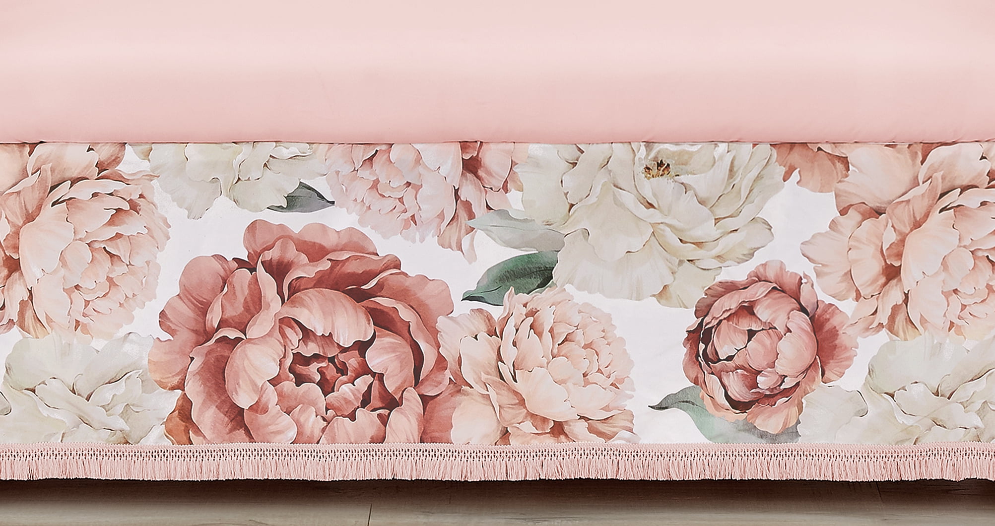 Peony Floral Garden Pink and Ivory Dust Ruffle Crib - Fringe Skirt Girl ...