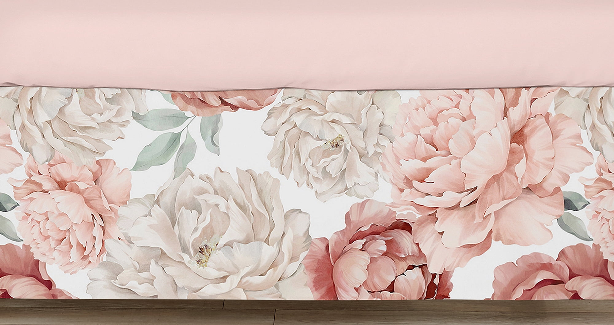 Peony Floral Garden Pink and Ivory Dust Ruffle Crib Skirt Girl by Sweet ...