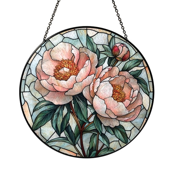 Peony Floral Stained Glass Style Suncatcher Window Hanging, Botanical ...
