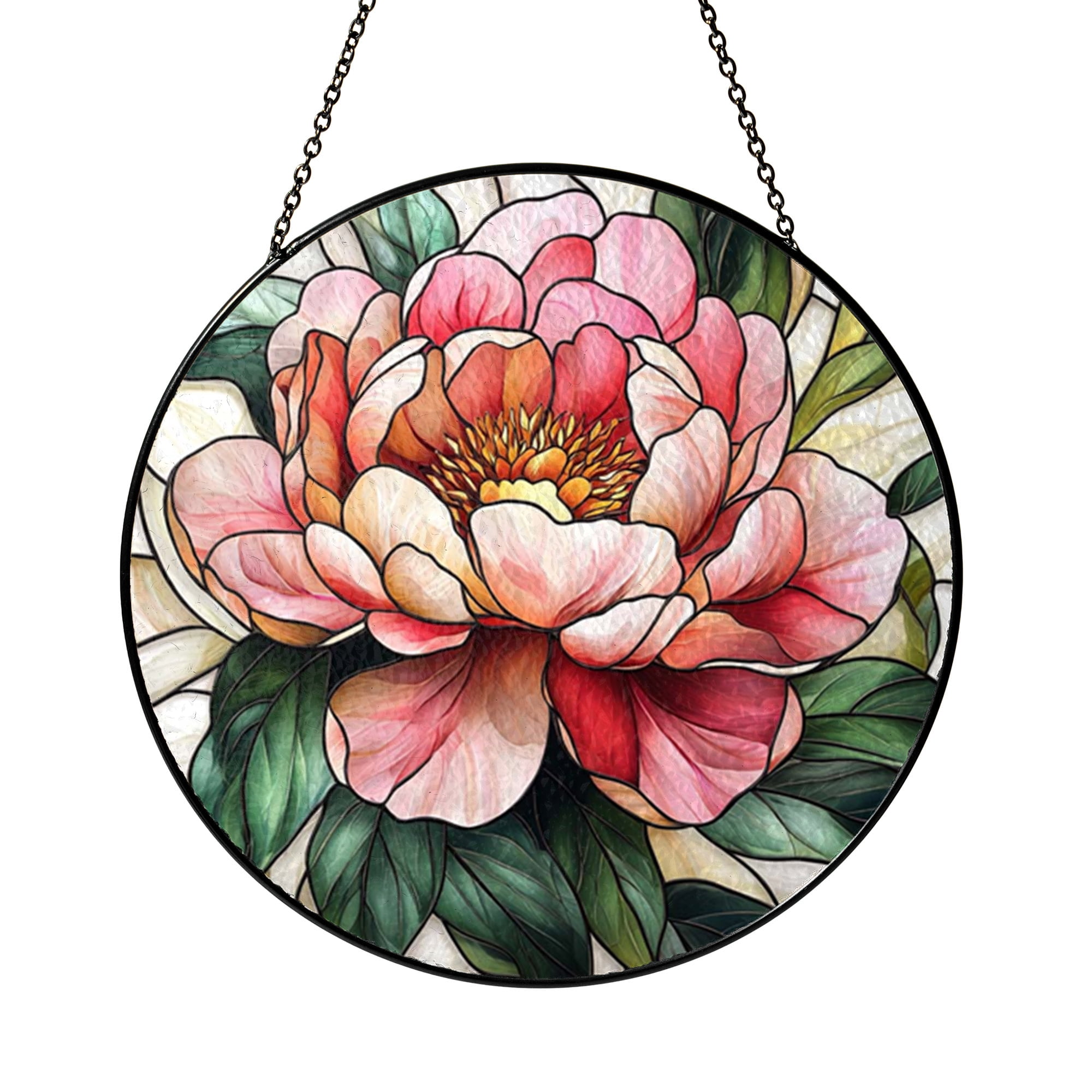Peony Floral Stained Glass Window Decor Suncatcher, Botanical Hanging ...