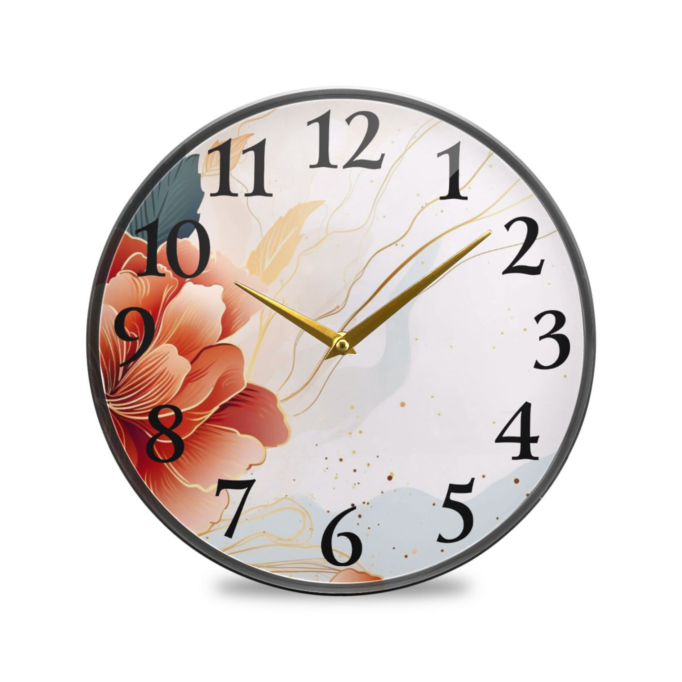 Peony Flower Abstract Wall Clocks Battery Operated 9.5 Inch Round Clock ...