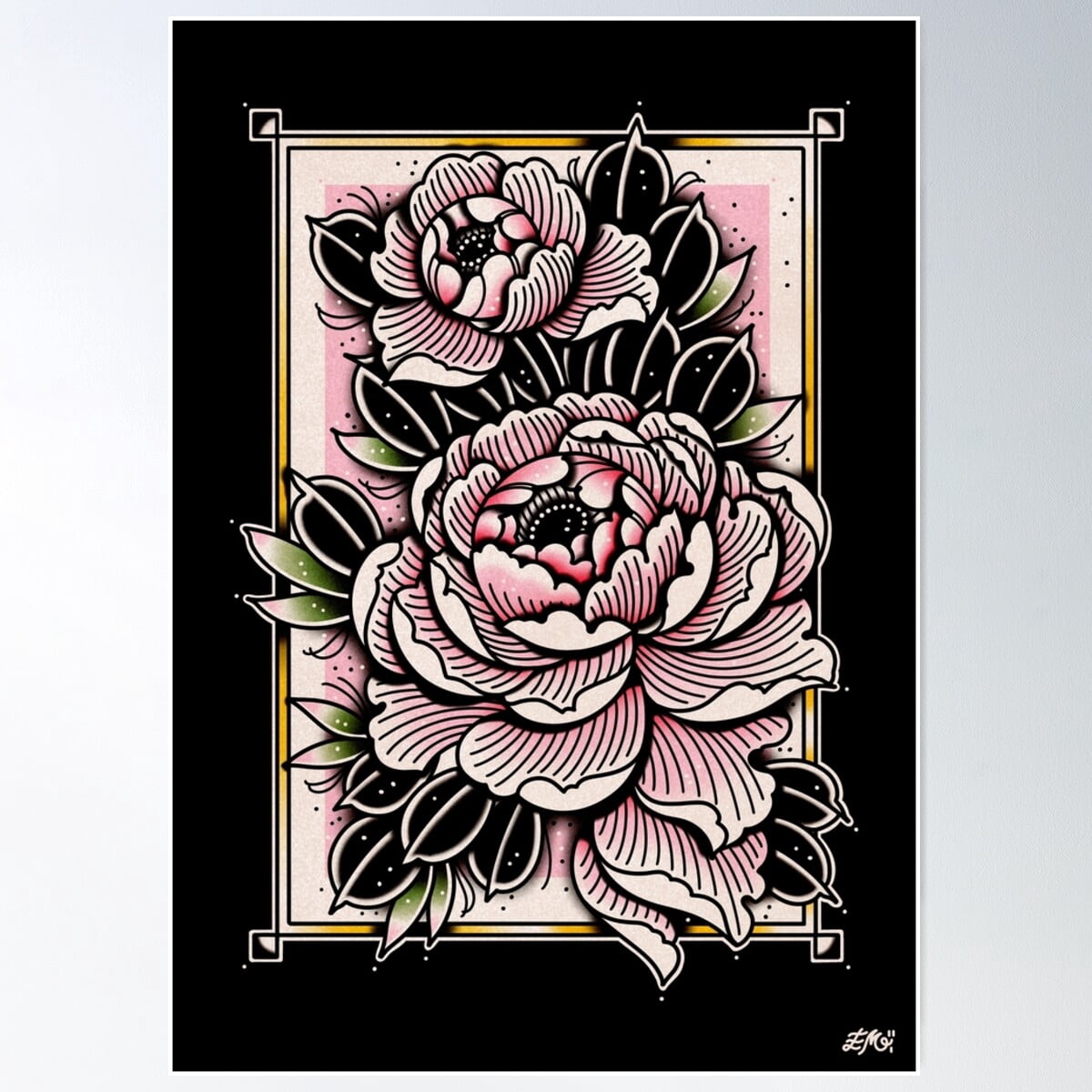 Peony Flower Classic Cute Traditional Tattoo Flash Style Print By Ella ...