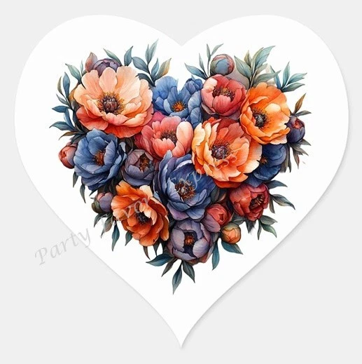 Peony Flower Heart Stickers Favors - (Heart Shaped) Phone Decal Water ...