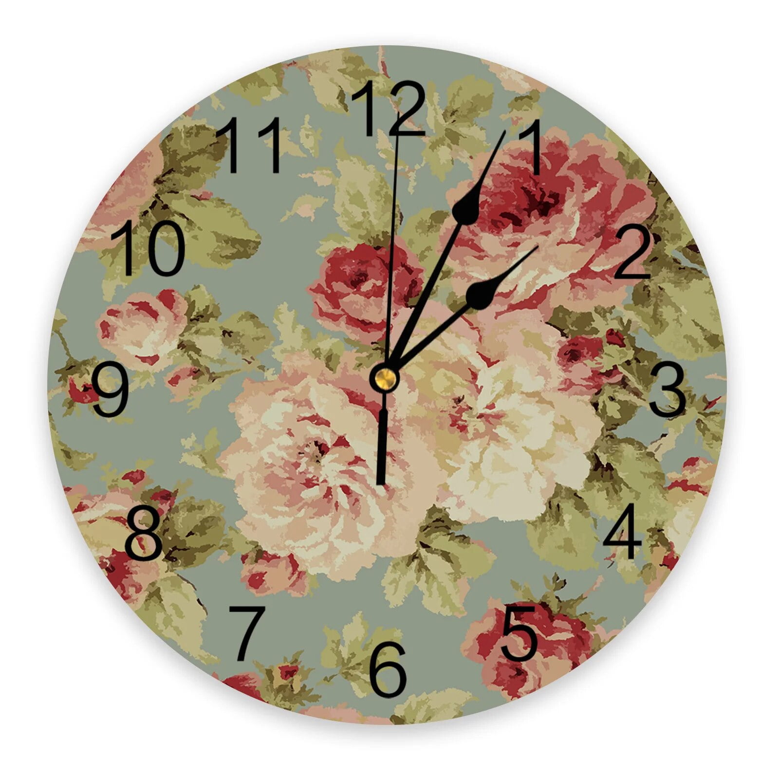 Peony Flower Vintage Farmhouse Clocks Wall Home Decor Modern Kitchen ...