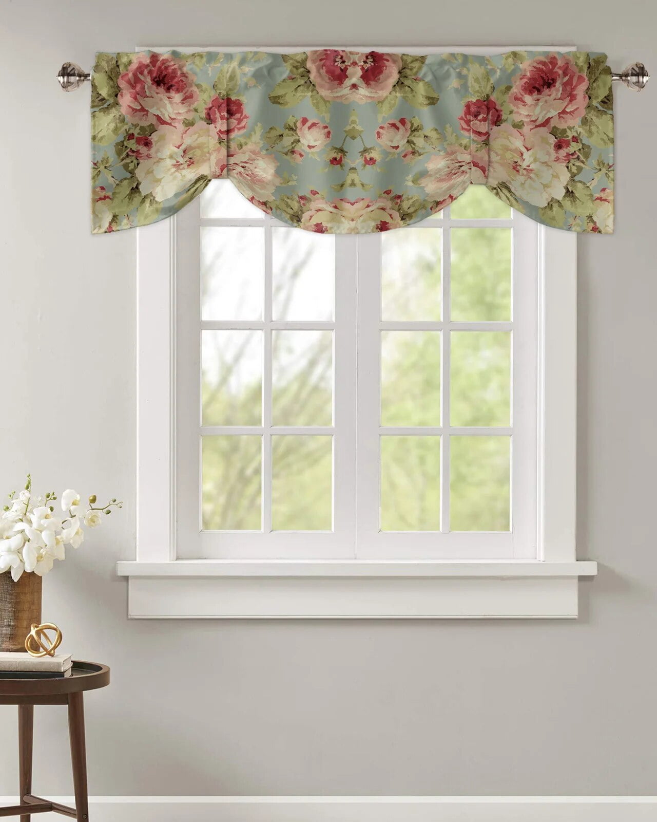Peony Flower Vintage Farmhouse Small Curtain Rod Pocket Short Curtains ...