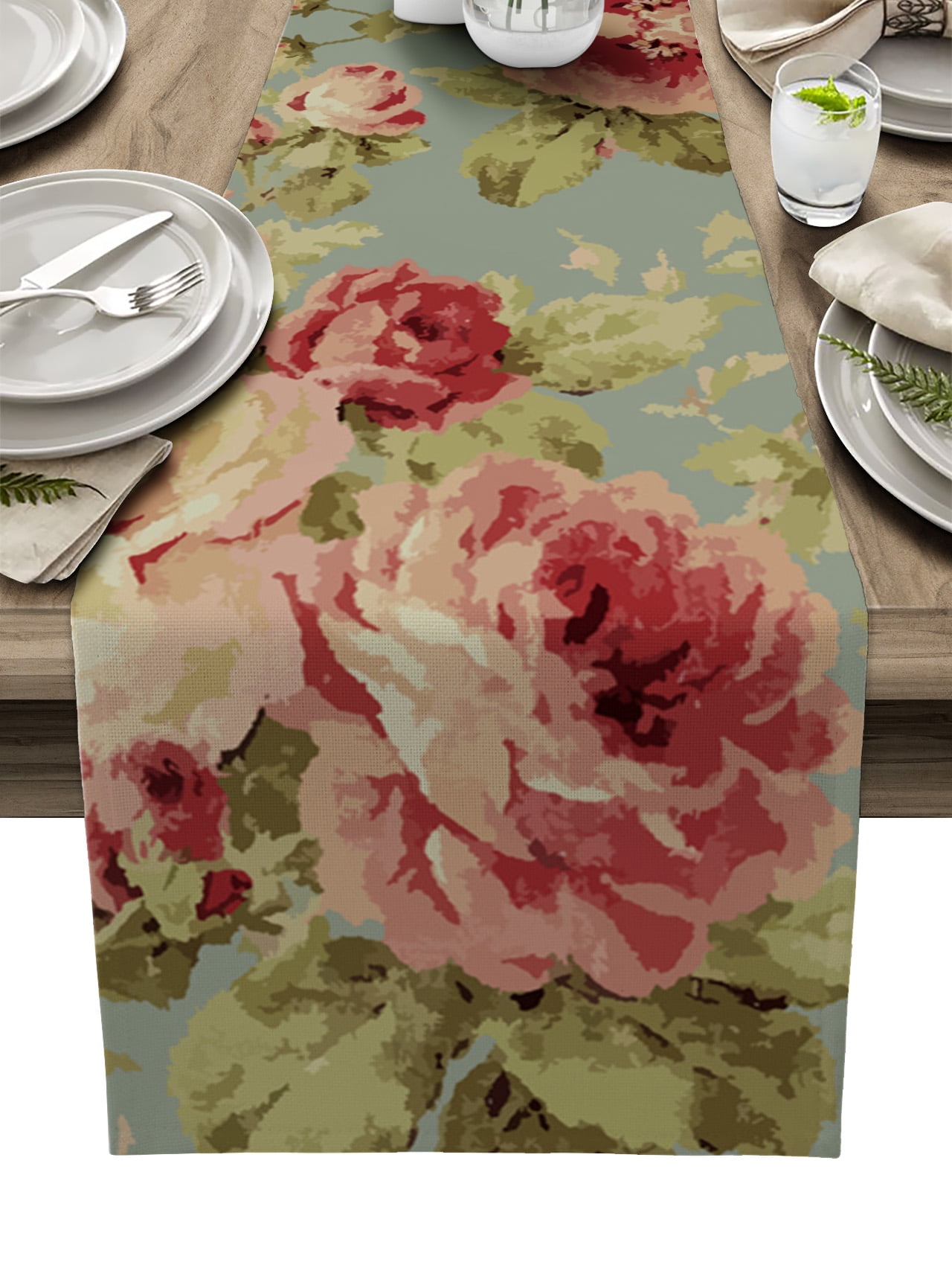 Peony Flower Vintage Table Runner ration Home r Dinner Table ration Table r - Walmart.com