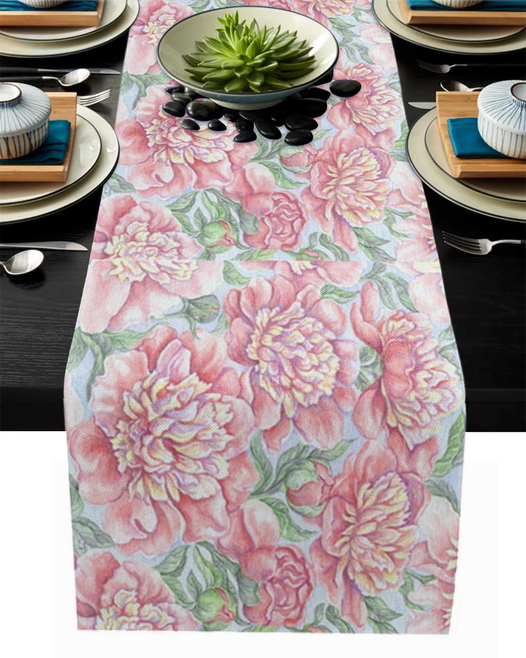 Peony Flower Vintage Table Runner ration Home r Dinner Table ration Table r - Walmart.com