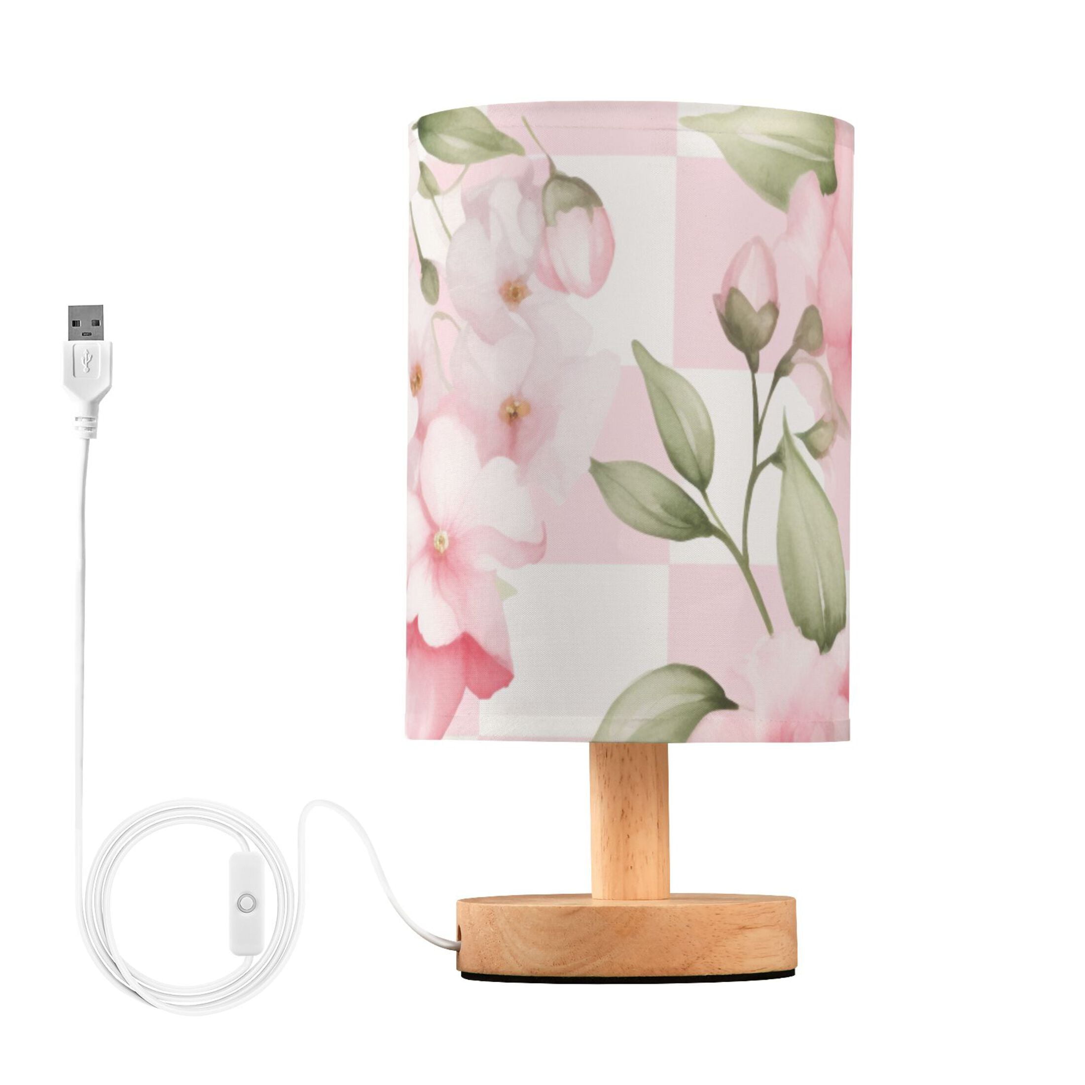 Peony Flowers Pink Bedside Table Lamp LED Warm Lights with USB Charging ...