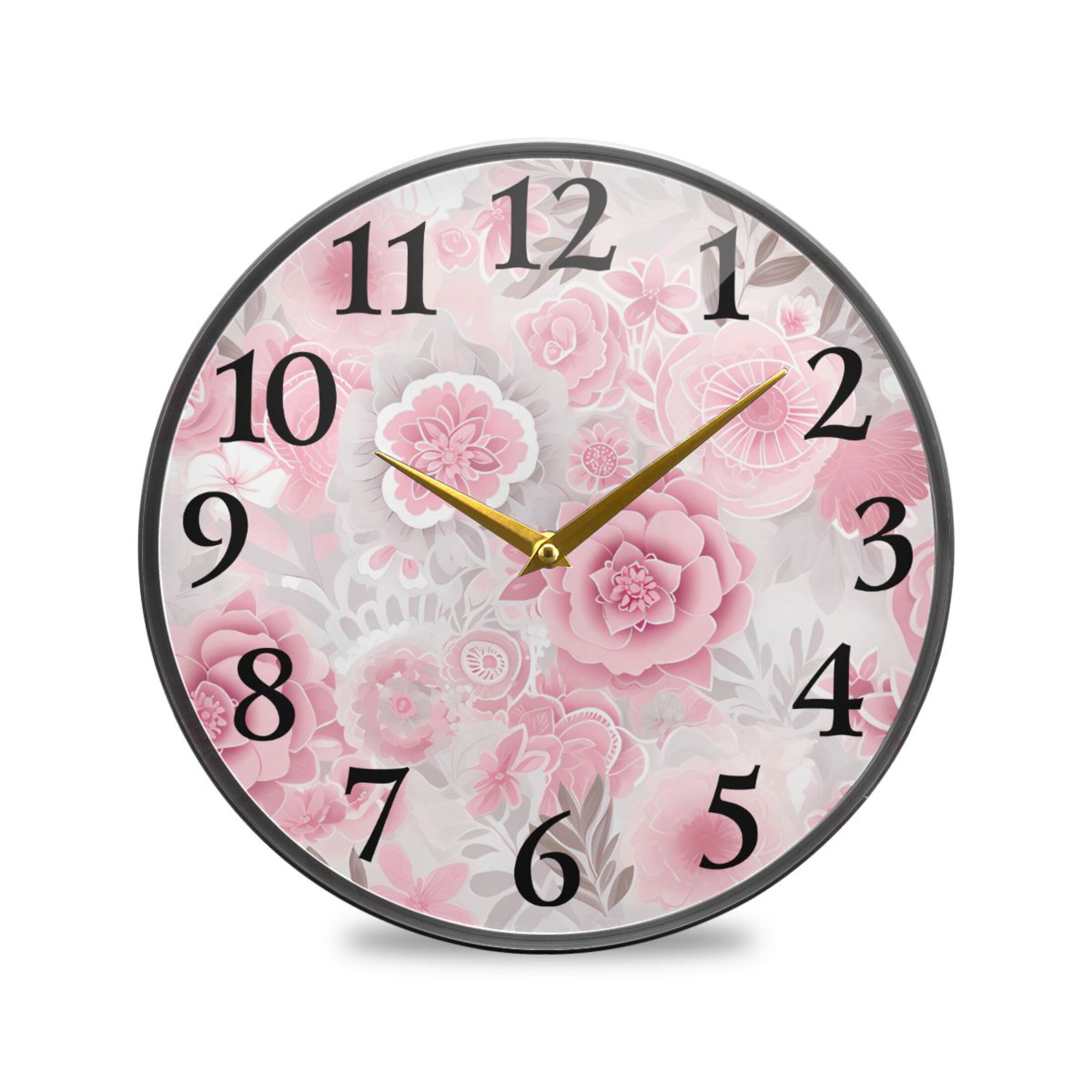 Peony Flowers Pink Wall Clocks Battery Operated 9.5 Inch Round Clock ...