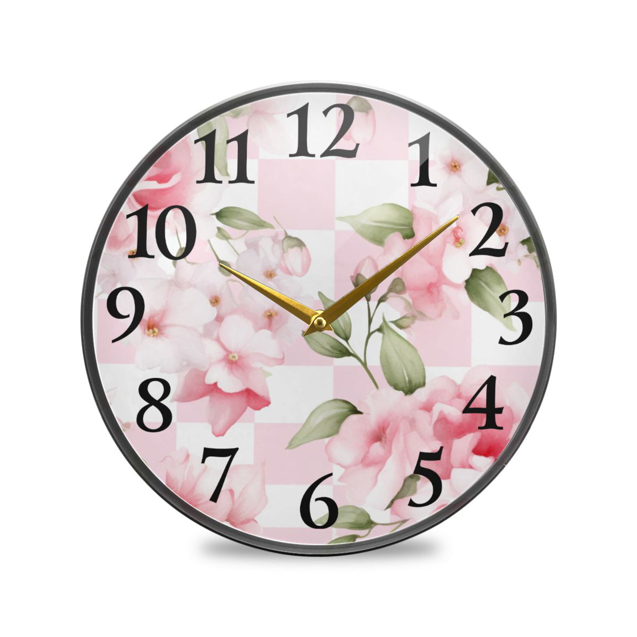 Peony Flowers Pink Wall Clocks Battery Operated 9.5 Inch Round Clock ...