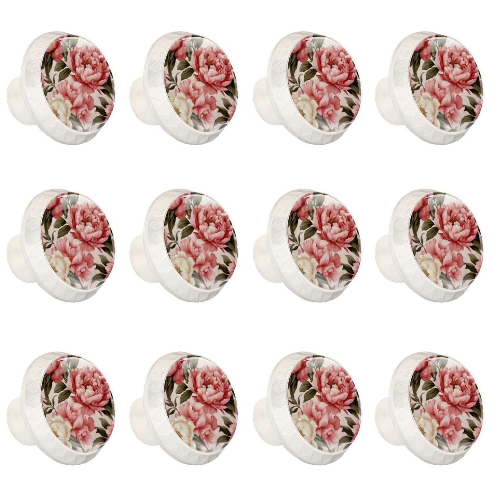 Peony Flowers Plant 12 Pcs White Round Drawer Pulls with Screws,ABS and ...