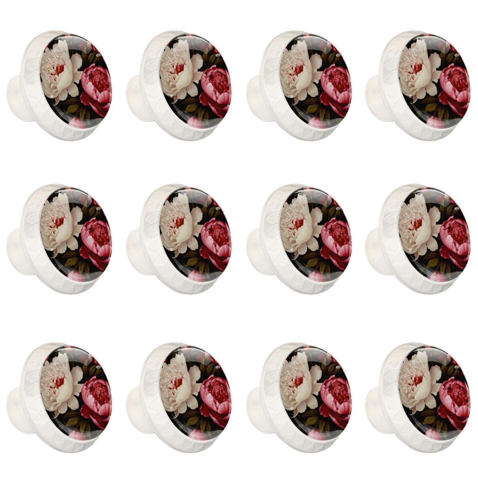 Peony Flowers Plant 12 Pcs White Round Drawer Pulls with Screws,ABS and ...