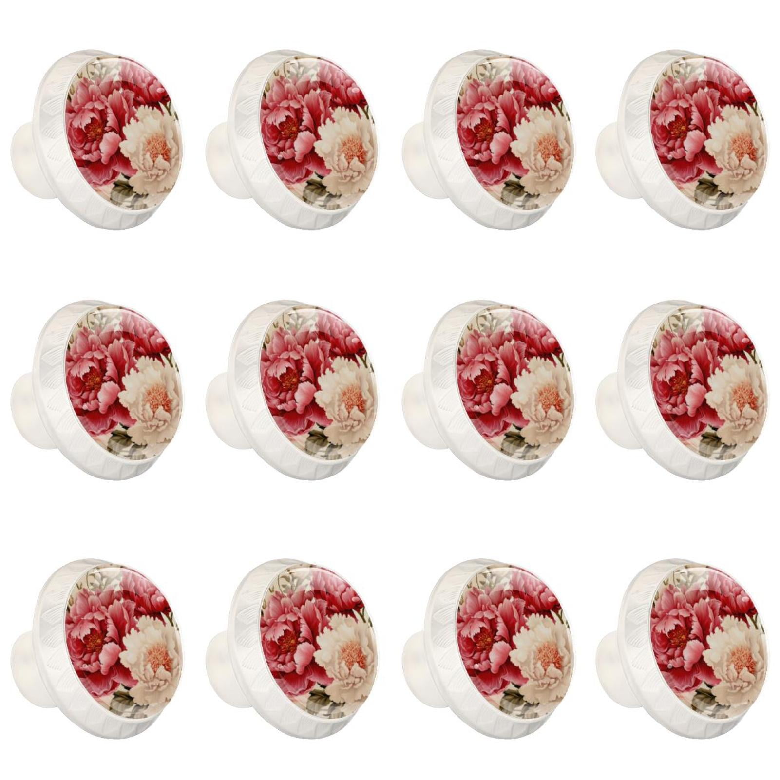 Peony Flowers Plant 12 Pcs White Round Drawer Pulls with Screws,ABS and ...