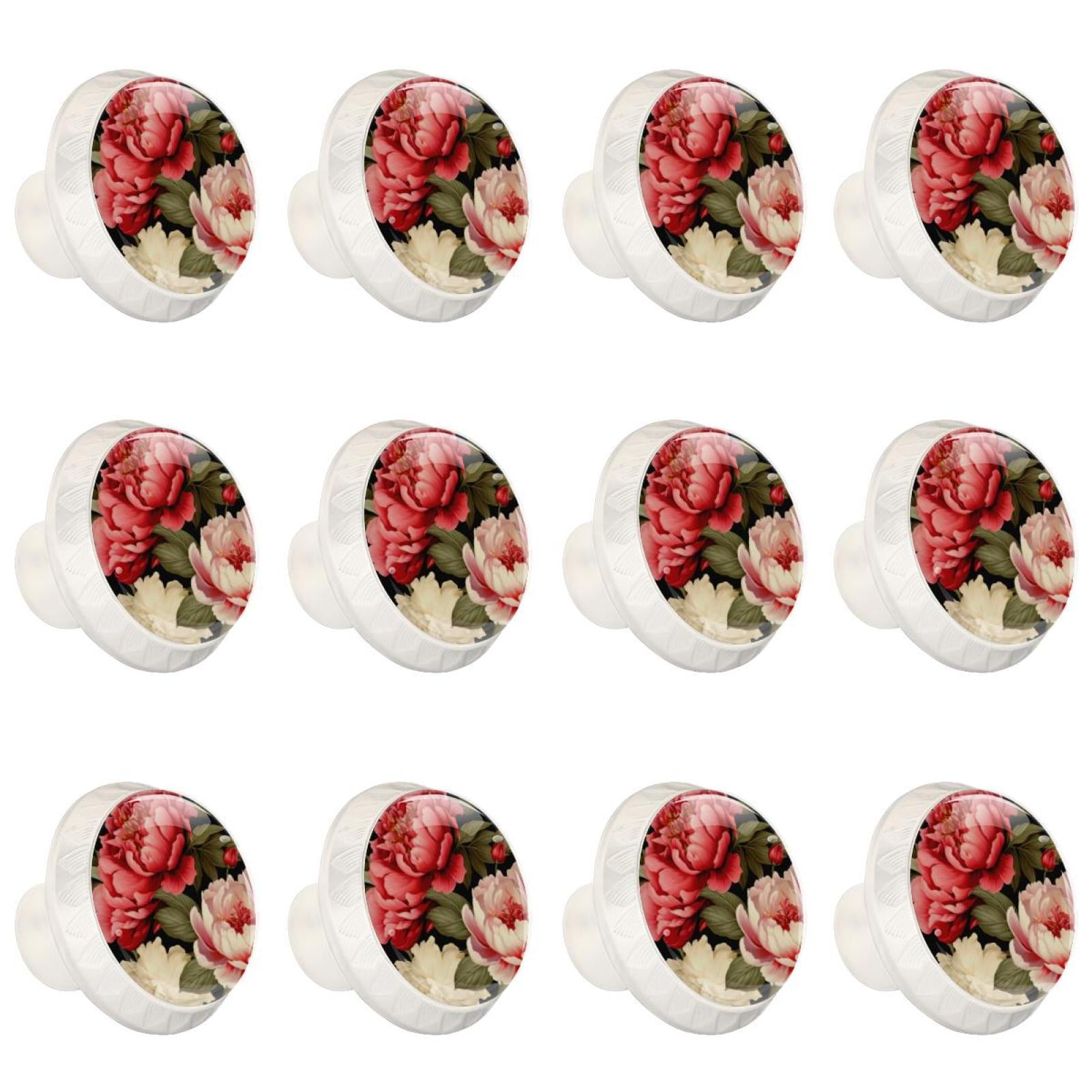 Peony Flowers Plant 12 Pcs White Round Drawer Pulls with Screws,ABS and ...