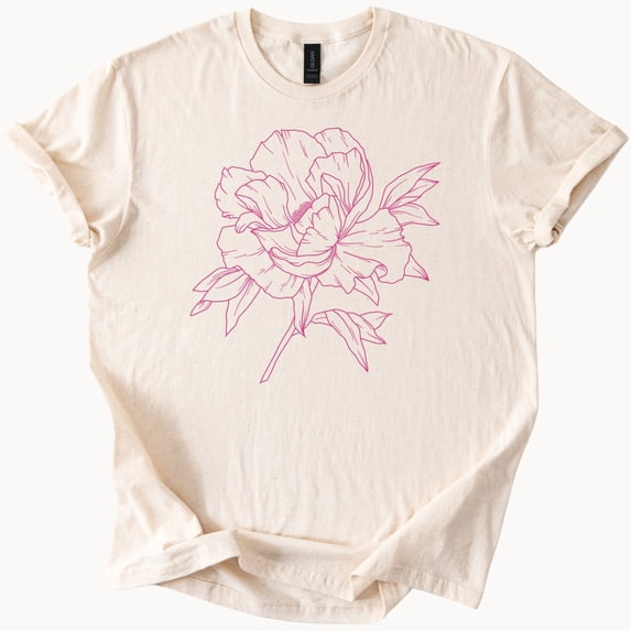 Peony Line Art Minimal Floral T-Shirt - Walmart.com