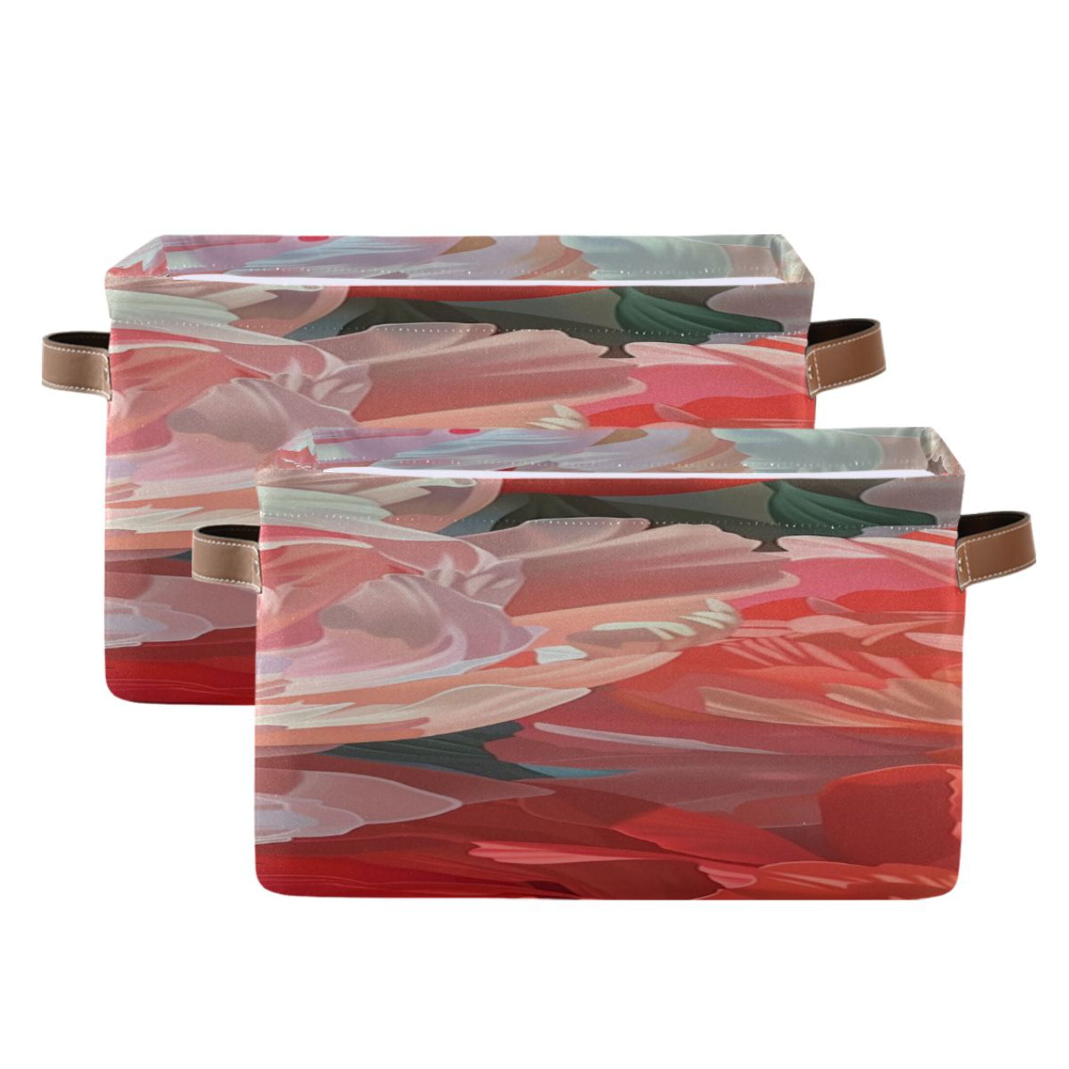 Peony Oil Painting Square Storage Bins with Handles Collapsible ...