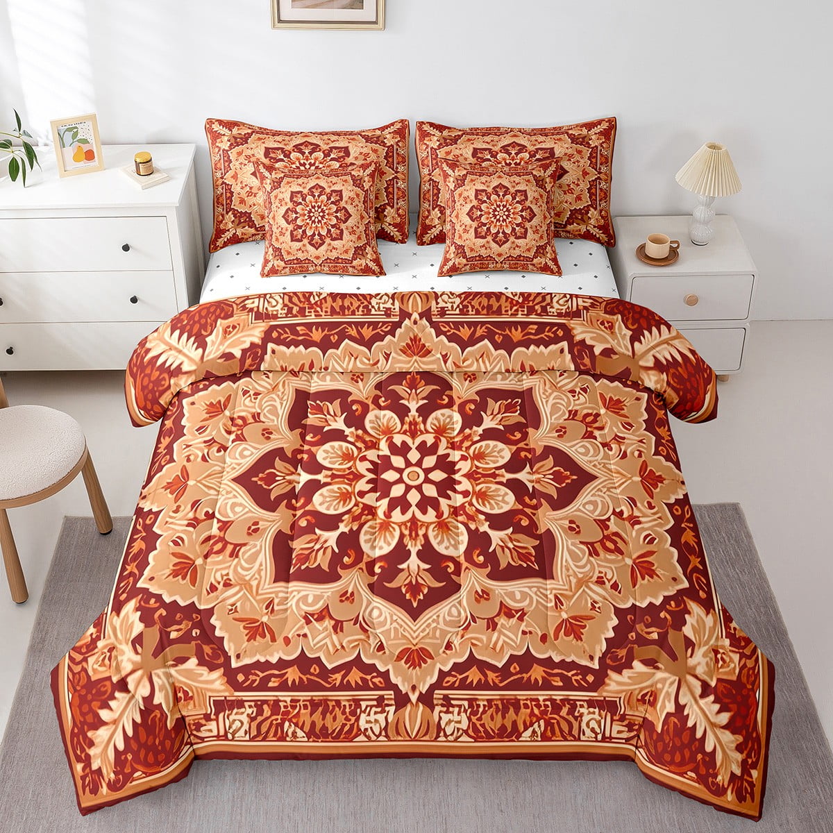 Peony Oriental Medallion Bed in a Bag 7pcs Persian Floral Bedding Set ...