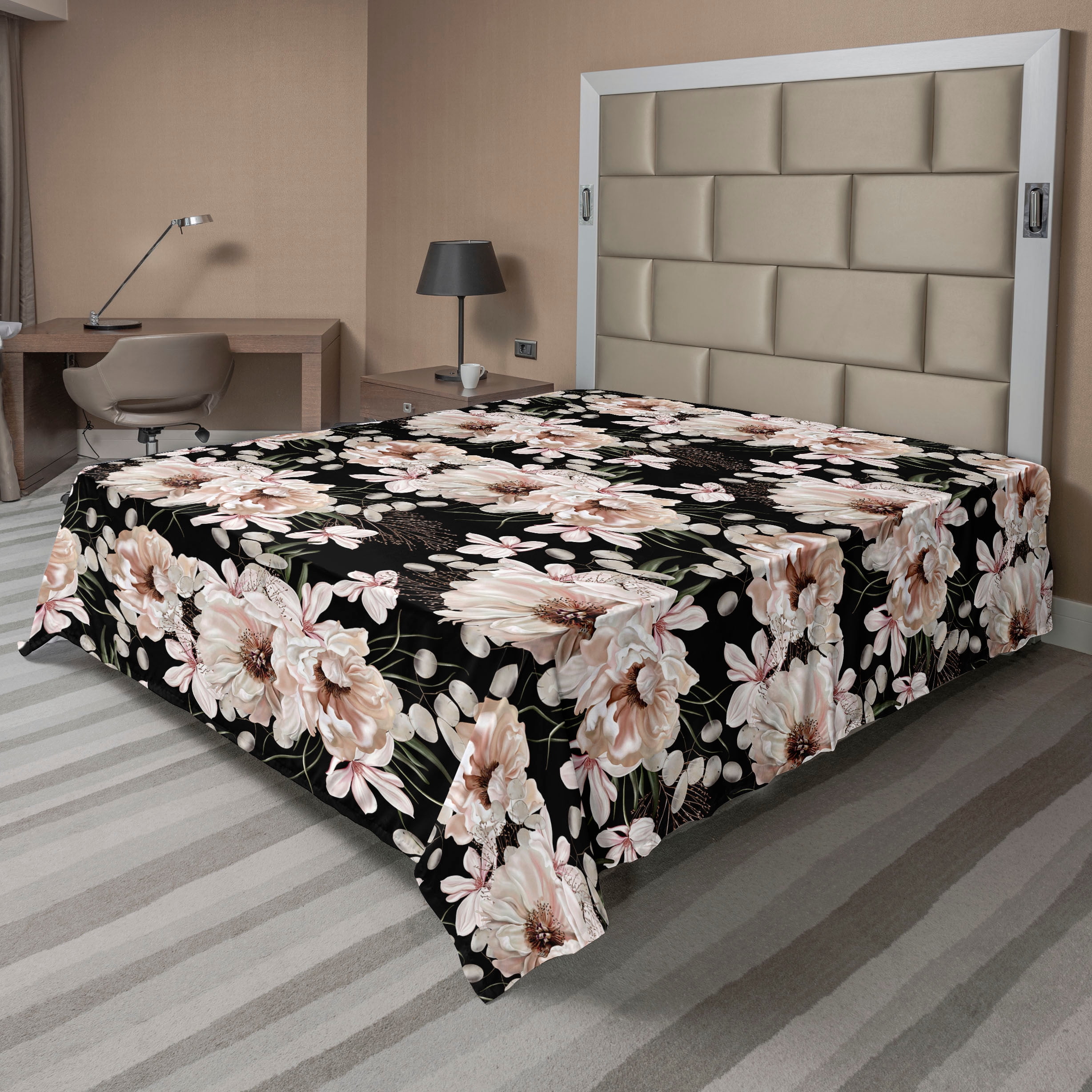 Peony Pattern Flat Sheet, Realistic Vibes Night Jungle Themed ...