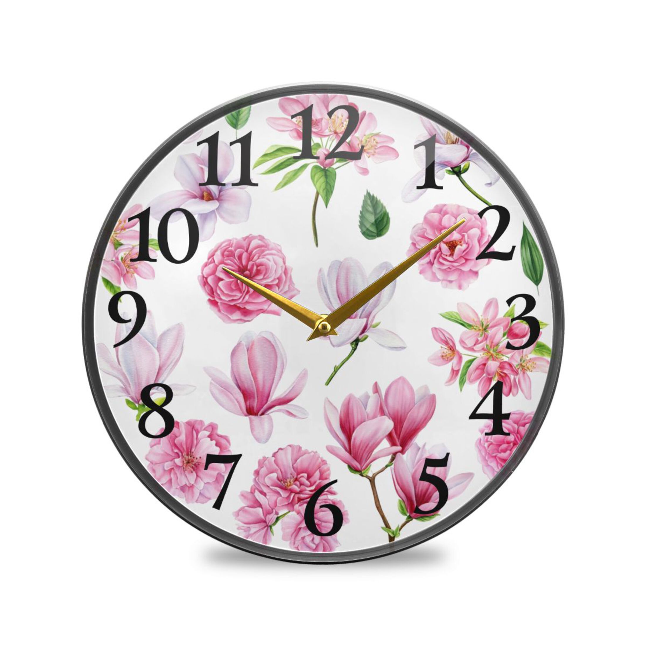 Peony Pink Flowers Wall Clocks Battery Operated 9.5 Inch Round Clock ...