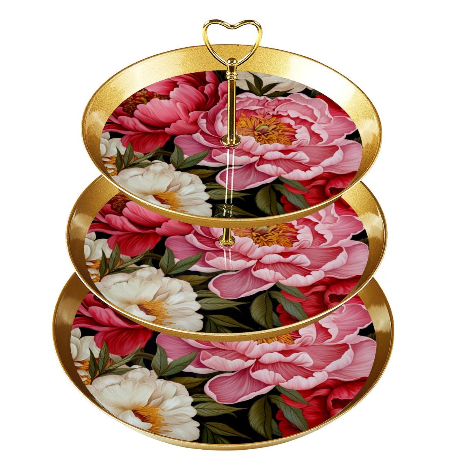 Peony Plastic Discs and Iron Pillar Dessert Table Stand with Three Size ...