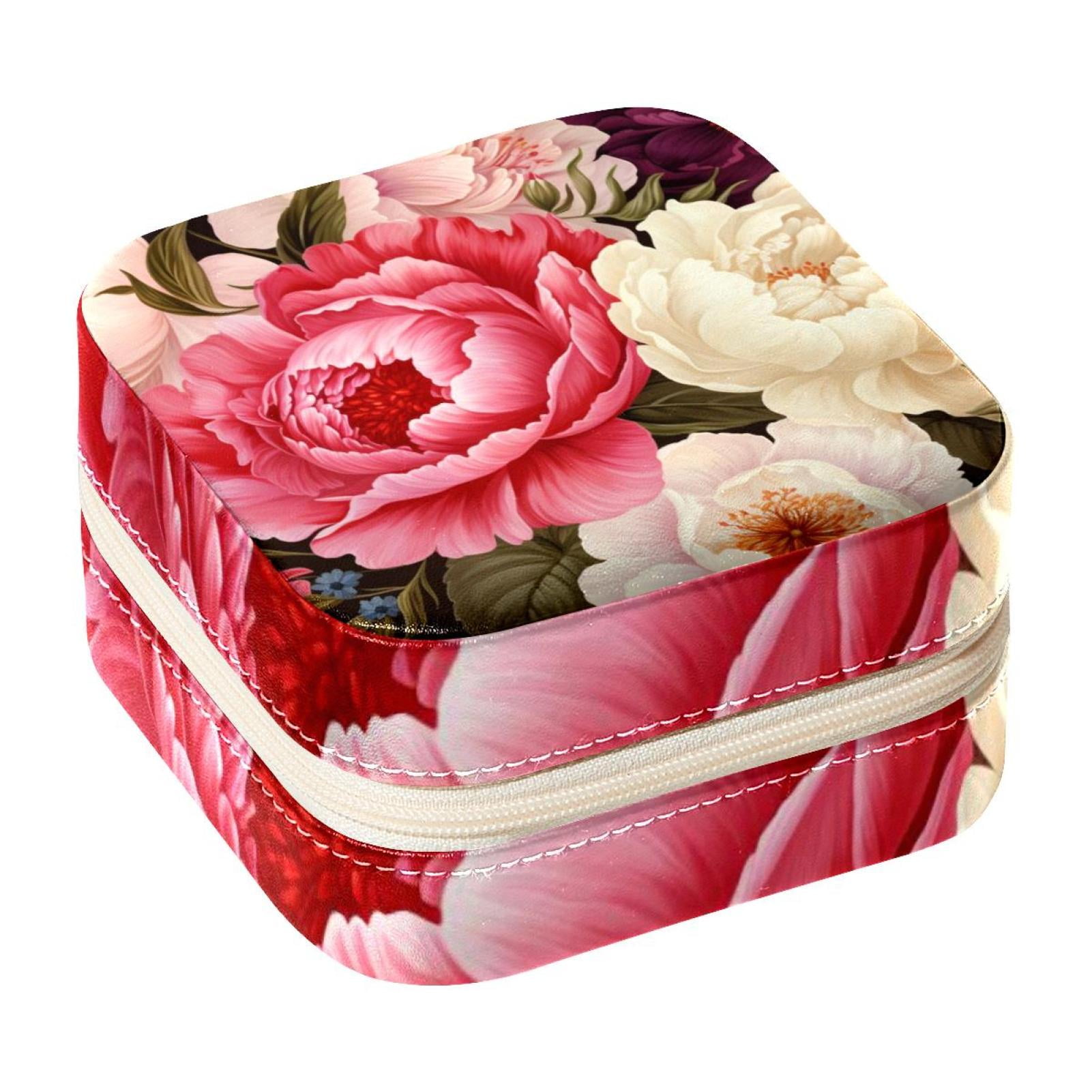 Peony Portable Square Jewelry Box Earrings Necklaces Bracelets ...