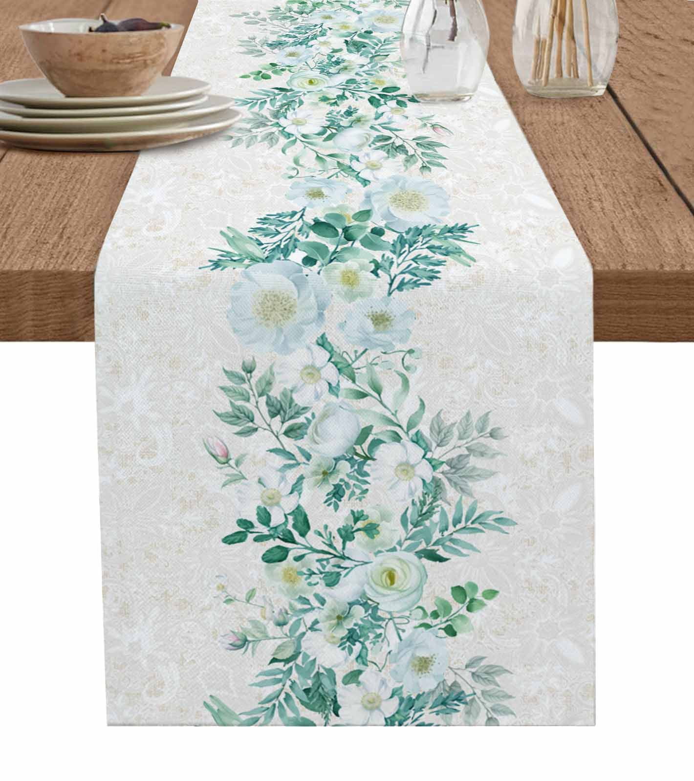 Peony Rose Pink Flower Black And White Stripes Linen Table Runner ...