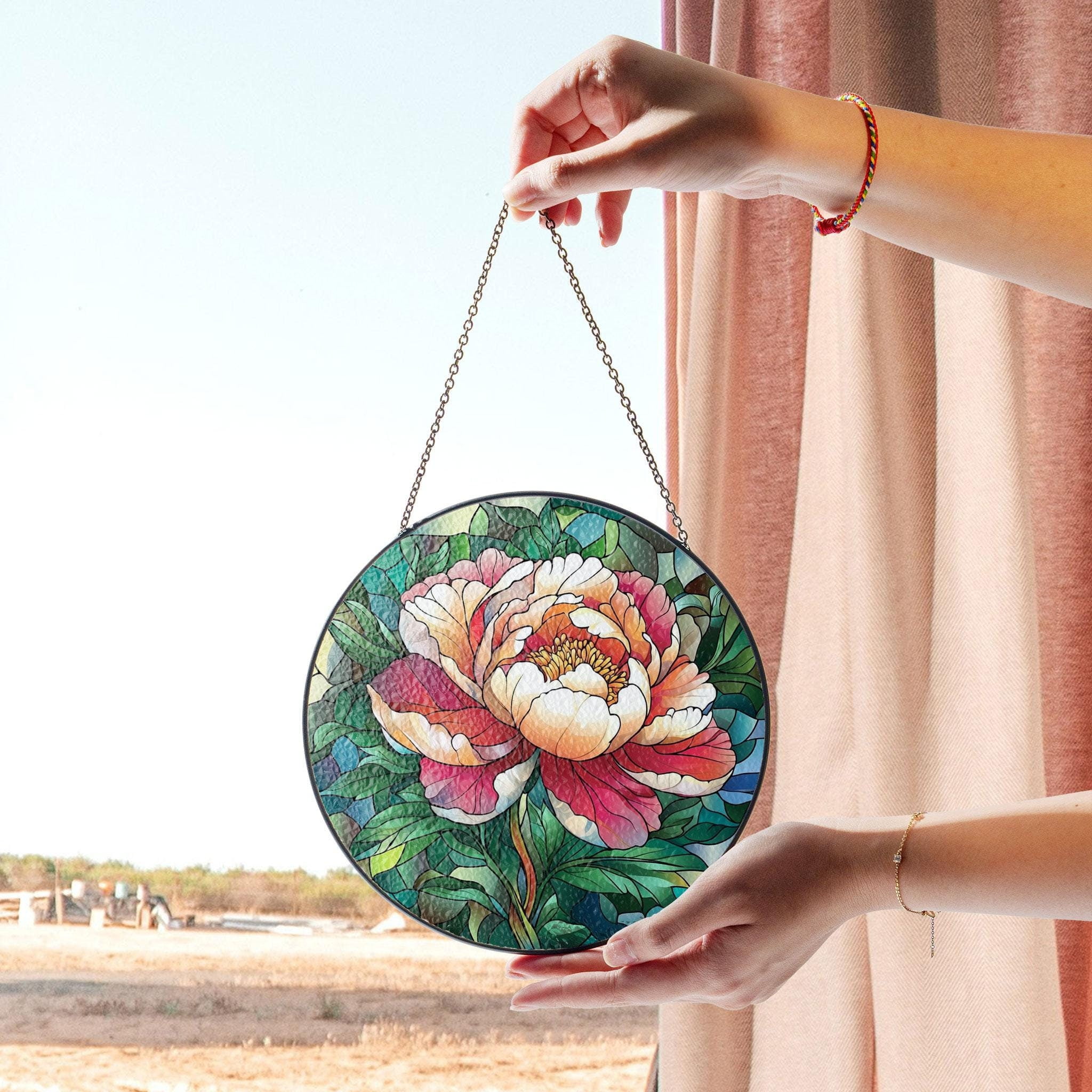Peony Stained Glass Suncatcher, Floral Window Hanging, Mother’s Day ...