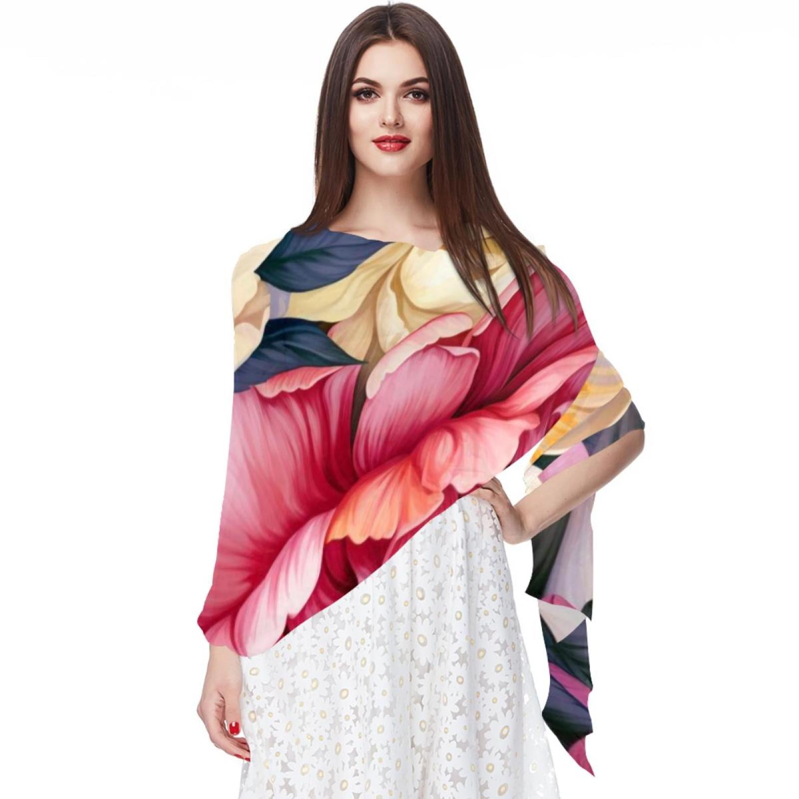 Peony Translucent Light and Breathable Chiffon Silk Scarf 70.86x28.7in ...