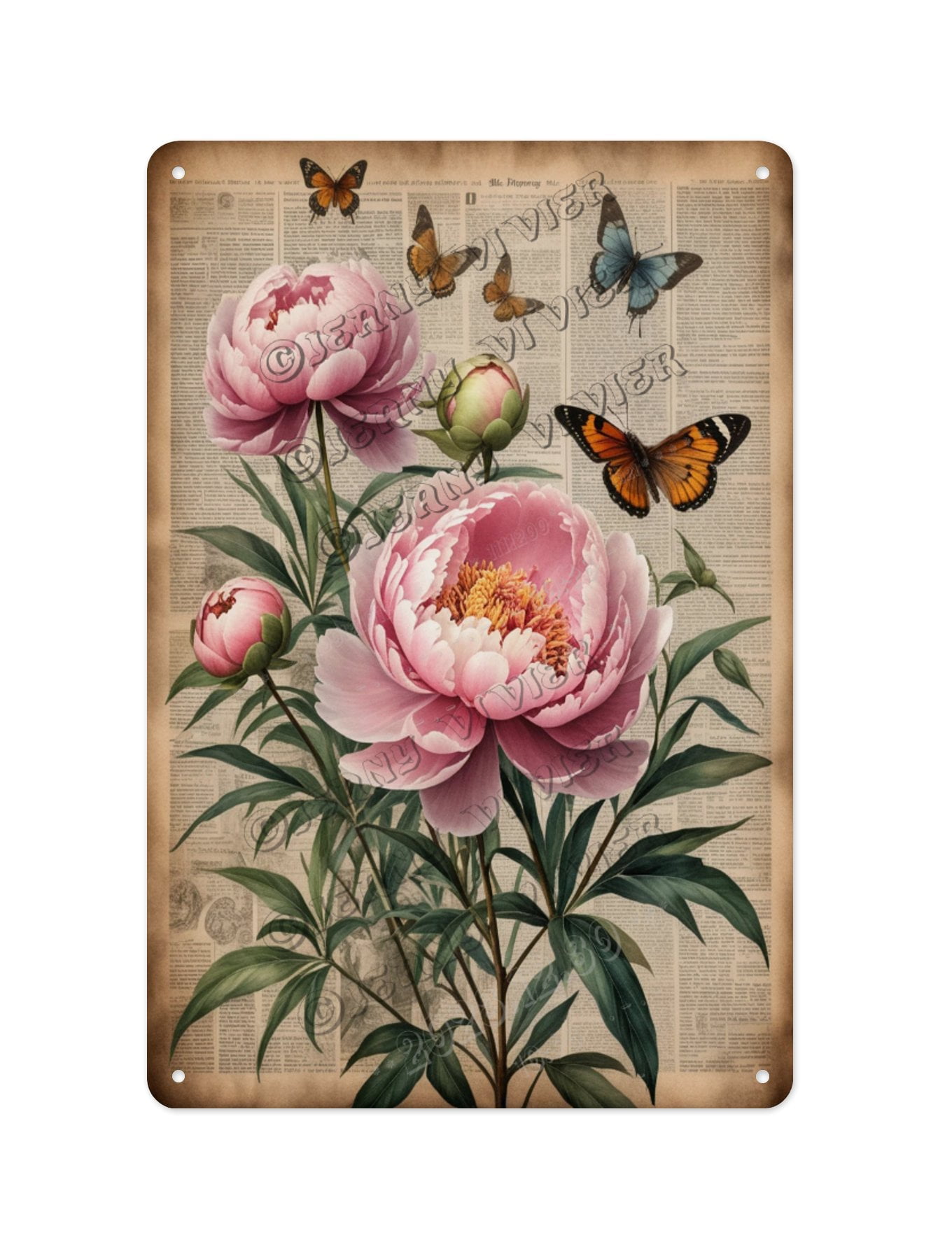 Peony Vintage Metal Sign - Aluminum 12x16 Inches - Fresh Peony Art for ...