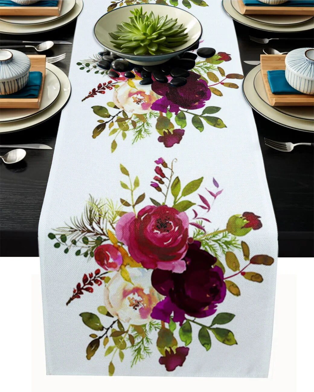 Peony Watercolor Flowers Table Runner Home Wedding Table Flag Mat ...