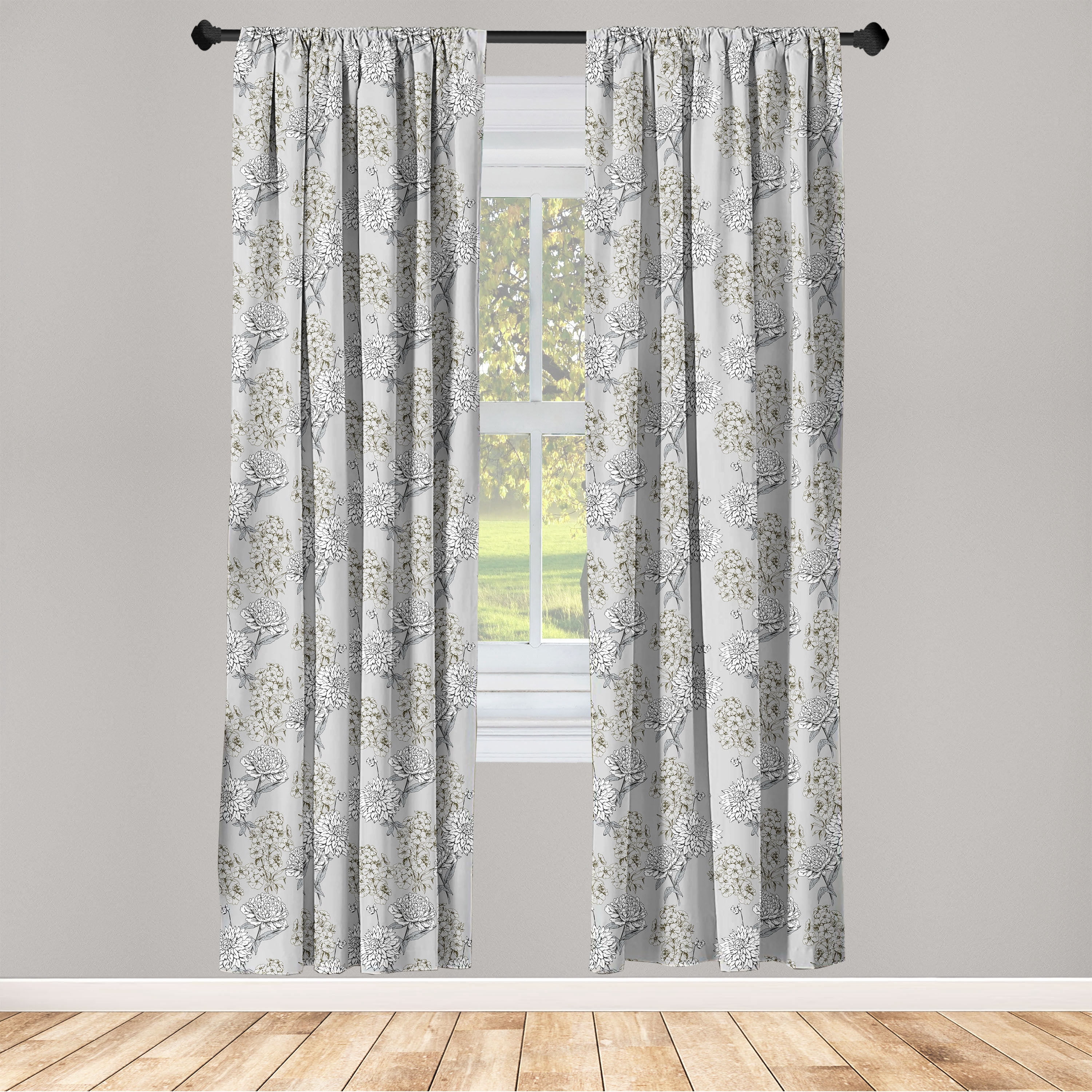 Peony Window Curtains, Repeating Pastel Nature Tones Flower Bouquet ...
