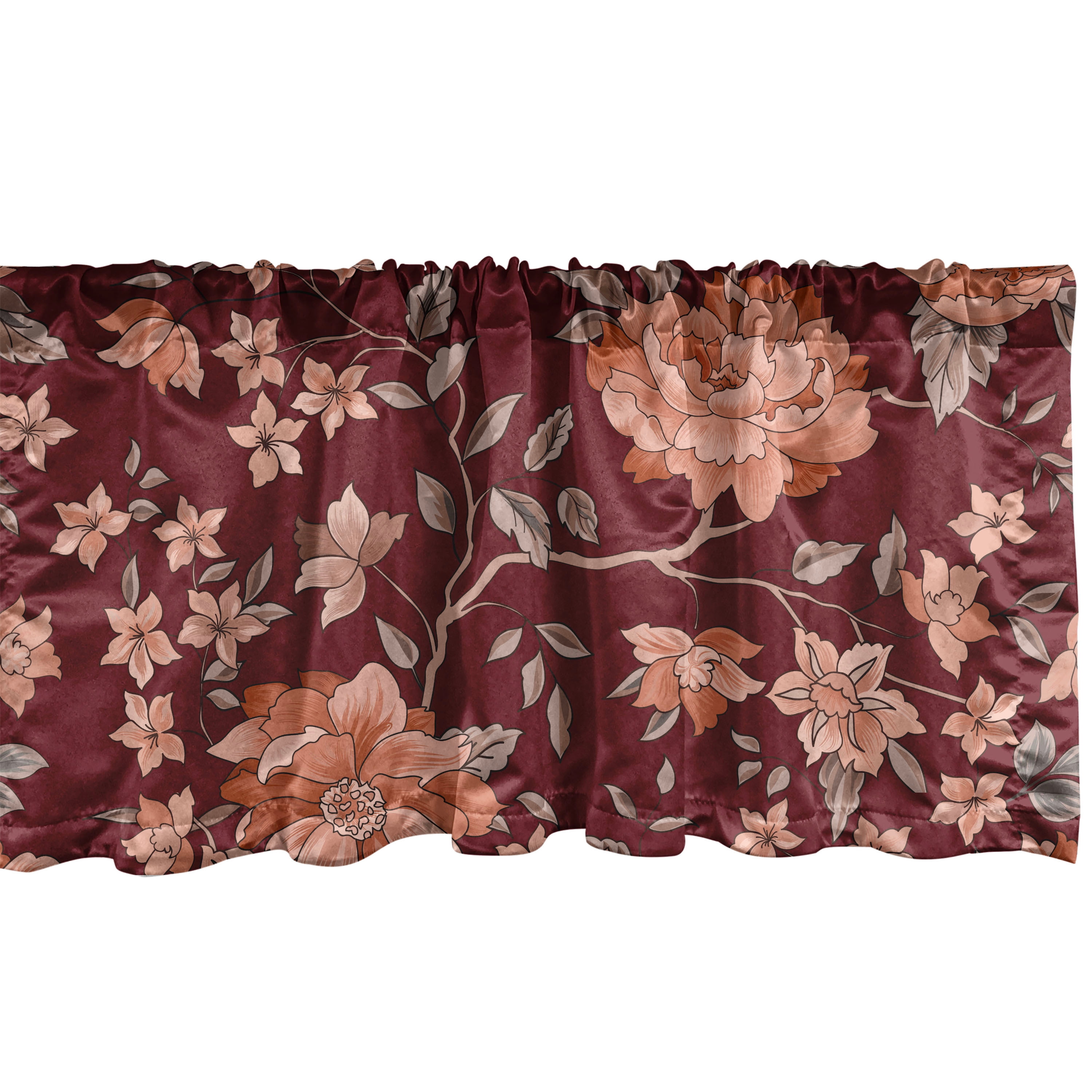 Peony Window Valance, Autumn Color Flowers with Leafy Branches Pattern ...