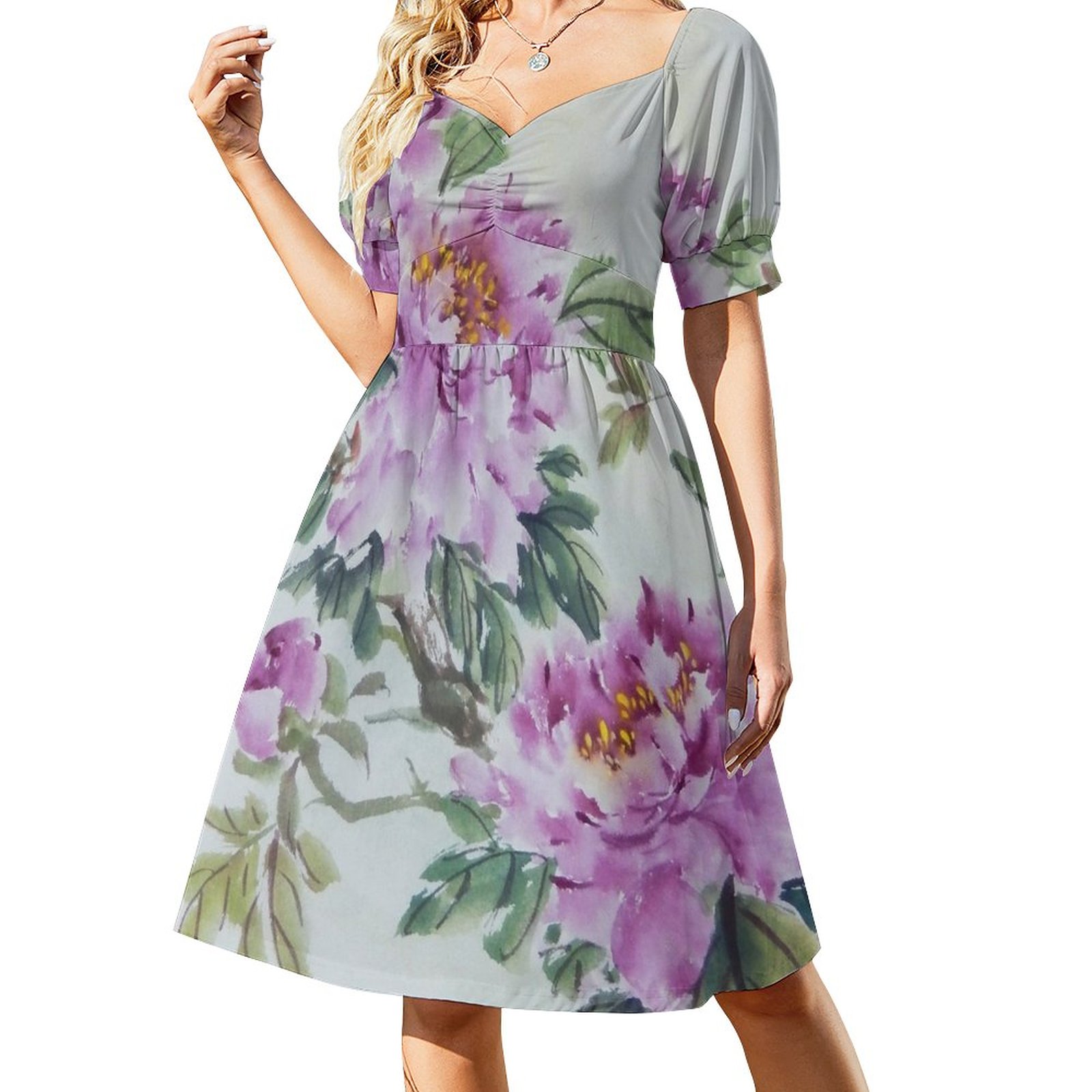 Peony and Yellow Birds Sleeveless Dress prom clothes women's clothing ...