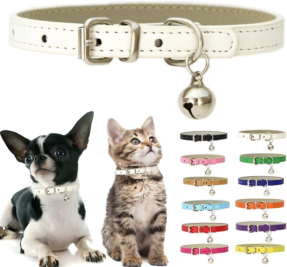 Peonyrain Cat Collar with Bell, Soft Pu Leather Small Dog Collars ...