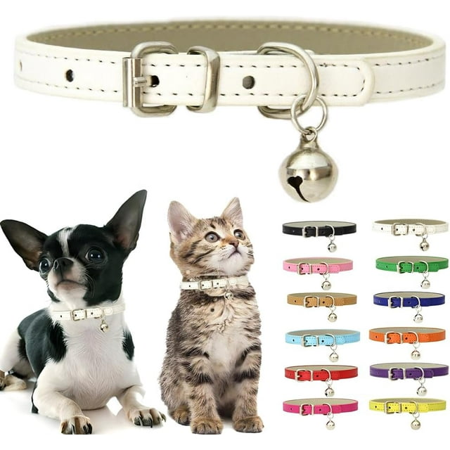 Peonyrain Cat Collar with Bell, Soft Pu Leather Small Dog Collars ...