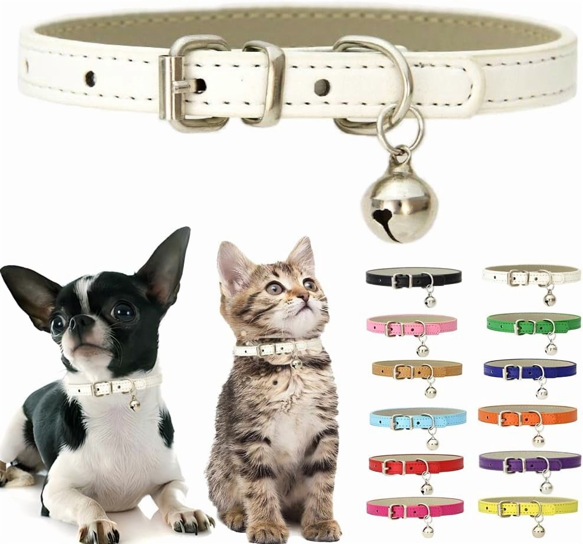 "Peonyrain Cat Collar with Bell, Soft PU Leather XS Dog Collar ...