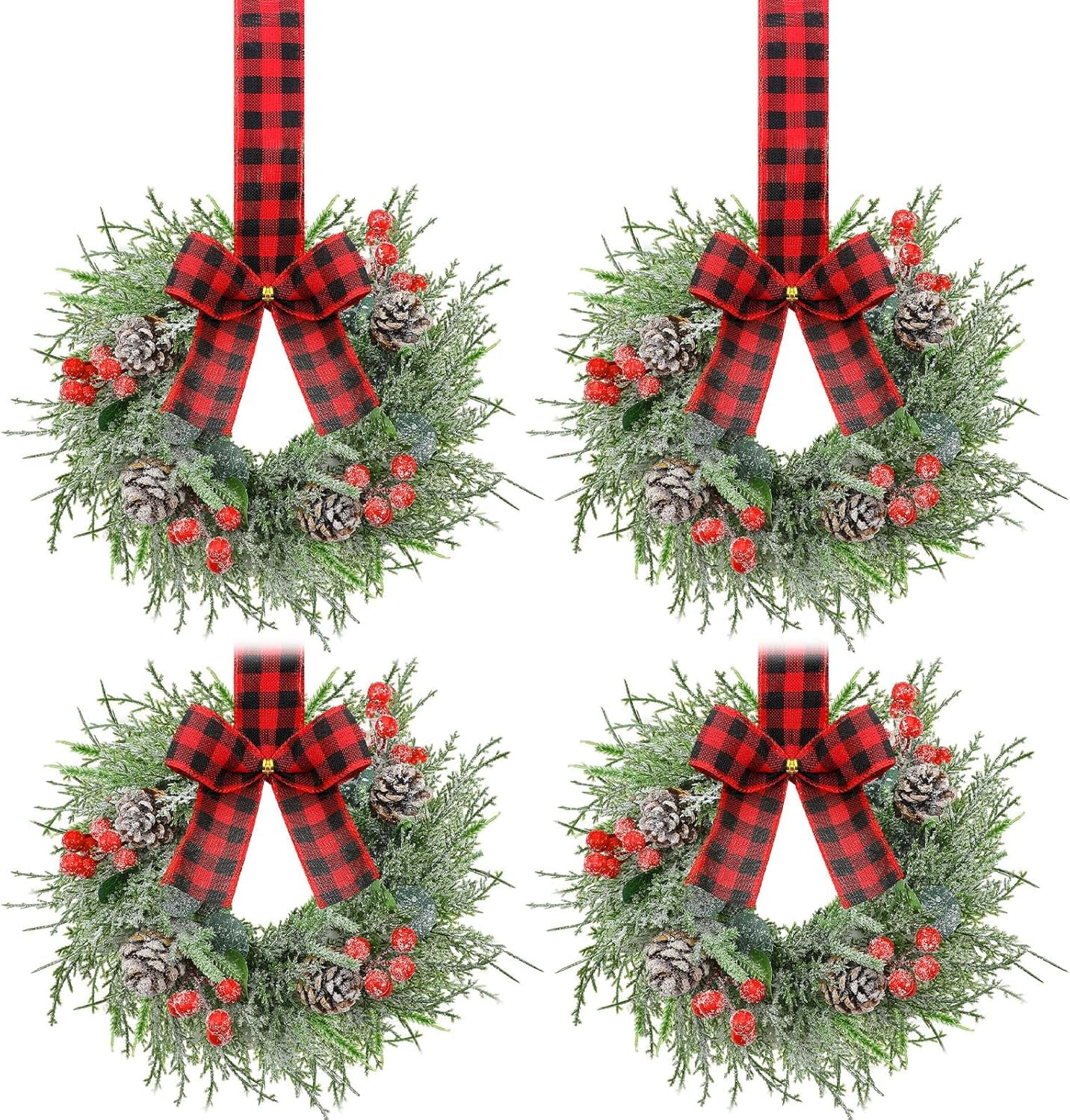 Peonyrain Christmas Mini Wreath for Cabinet Artificial Snowy Cedar ...