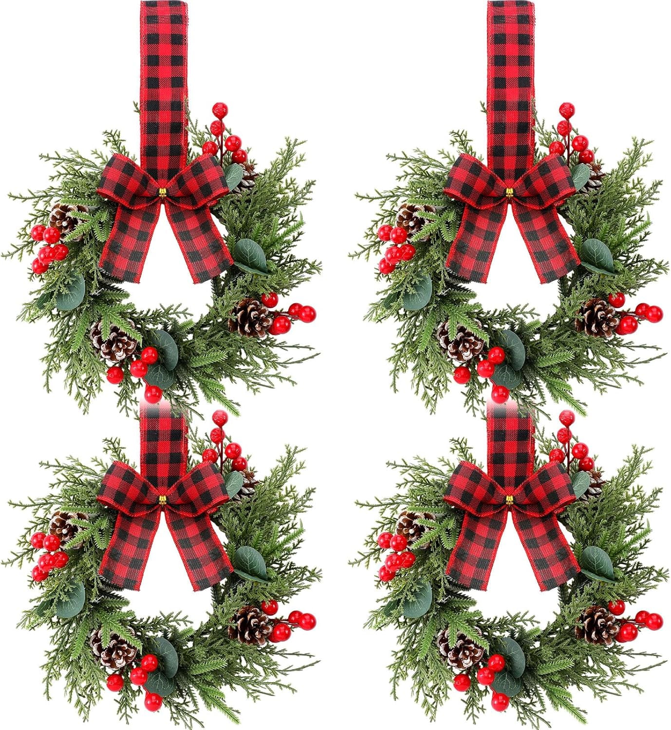 Peonyrain Christmas Mini Wreath for Cabinet Artificial Snowy Cedar ...