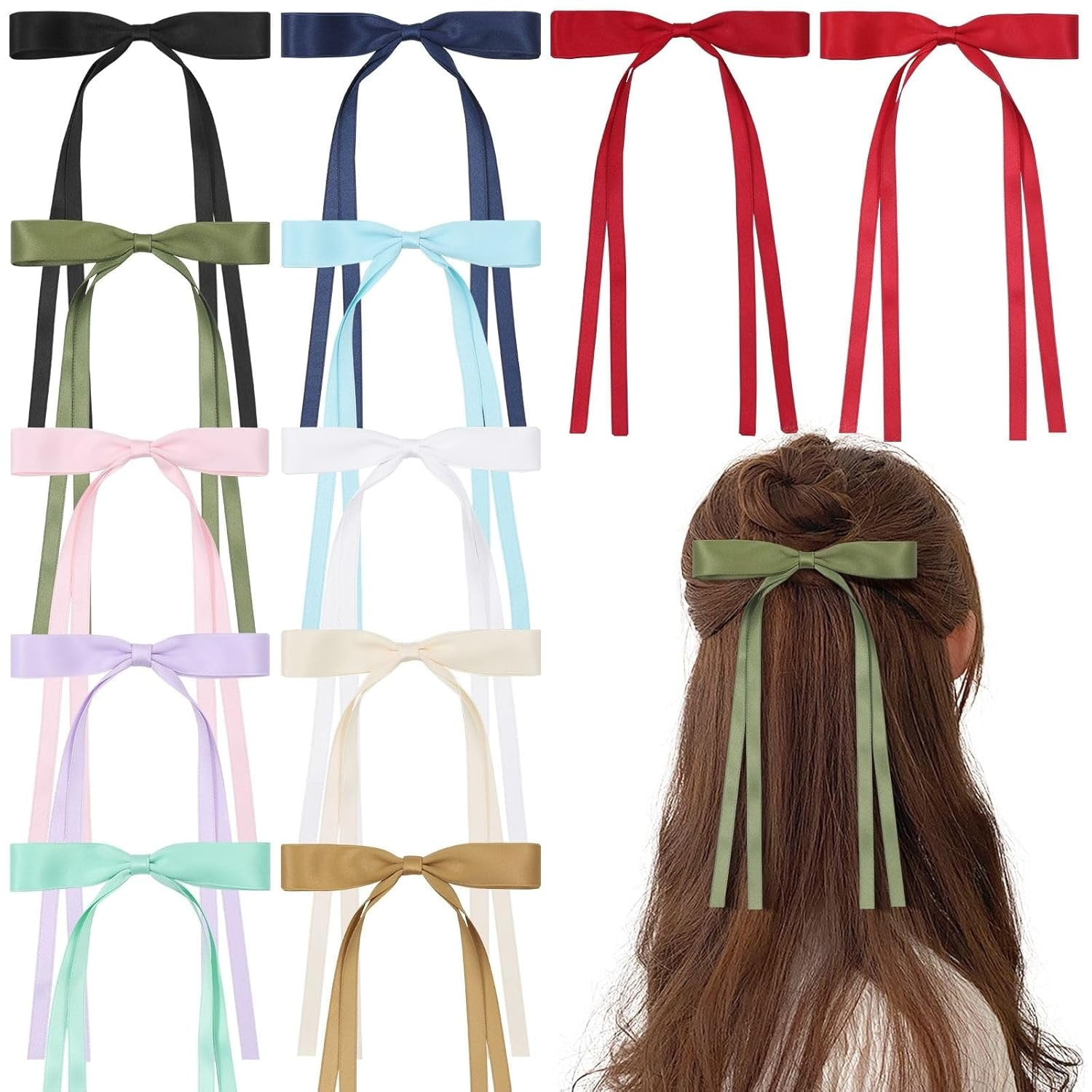 Peonyrain Hair Bows for Women, Hair Ribbon Hair Bows with Long Tail ...