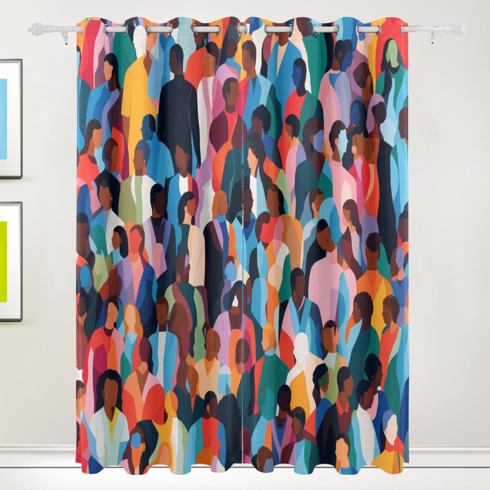 People Crowds Black Out Curtains 72 Inch Length Curtains for Sliding ...
