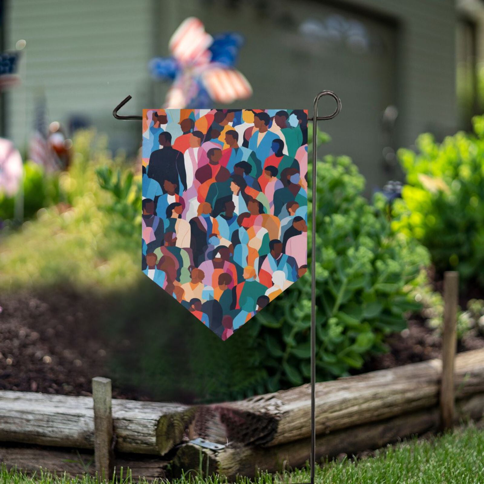 People Crowds Garden Flag 18" x 12.5" Double Sided Yard Lawn Outdoor ...