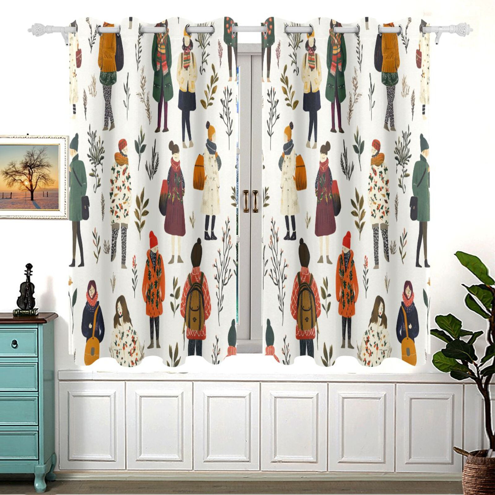 People Different Outfits Curtains Grommet Black Out 54 Inch Length ...