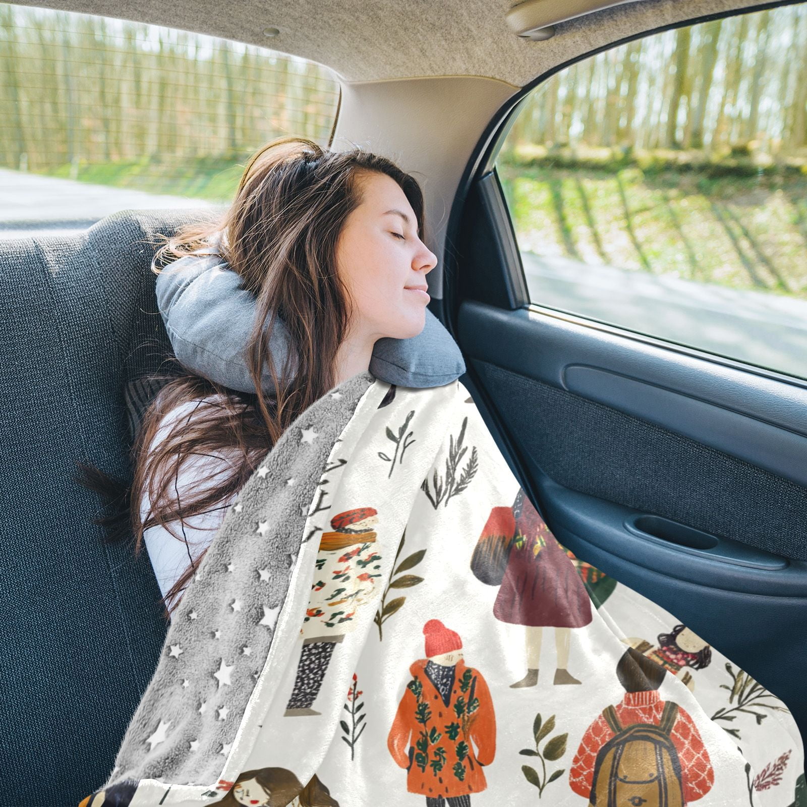 People Different Outfits Travel Blanket Pillow Compact Foldable ...