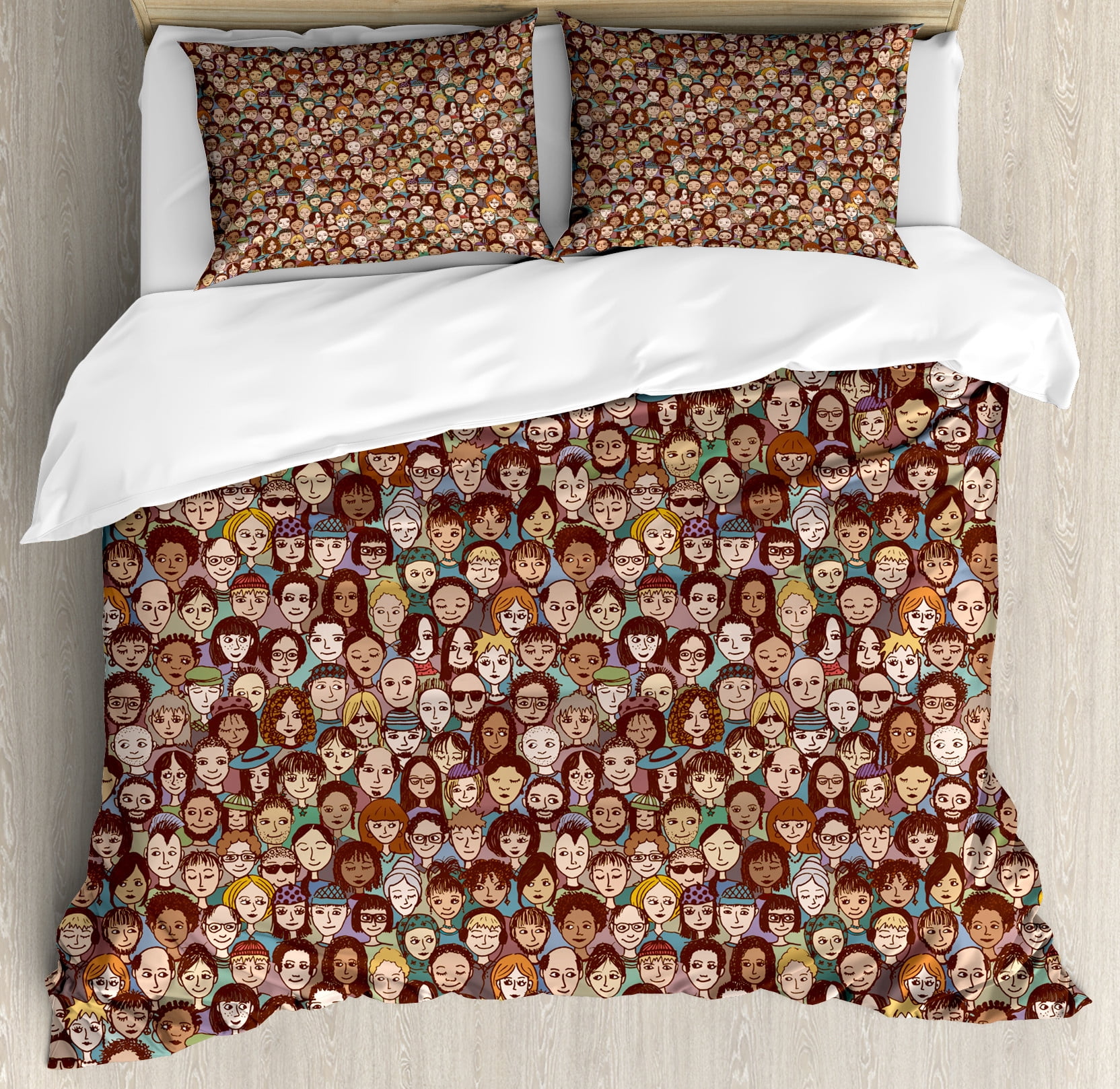 People Duvet Cover Set, Human Faces with Adults Young Teenagers ...