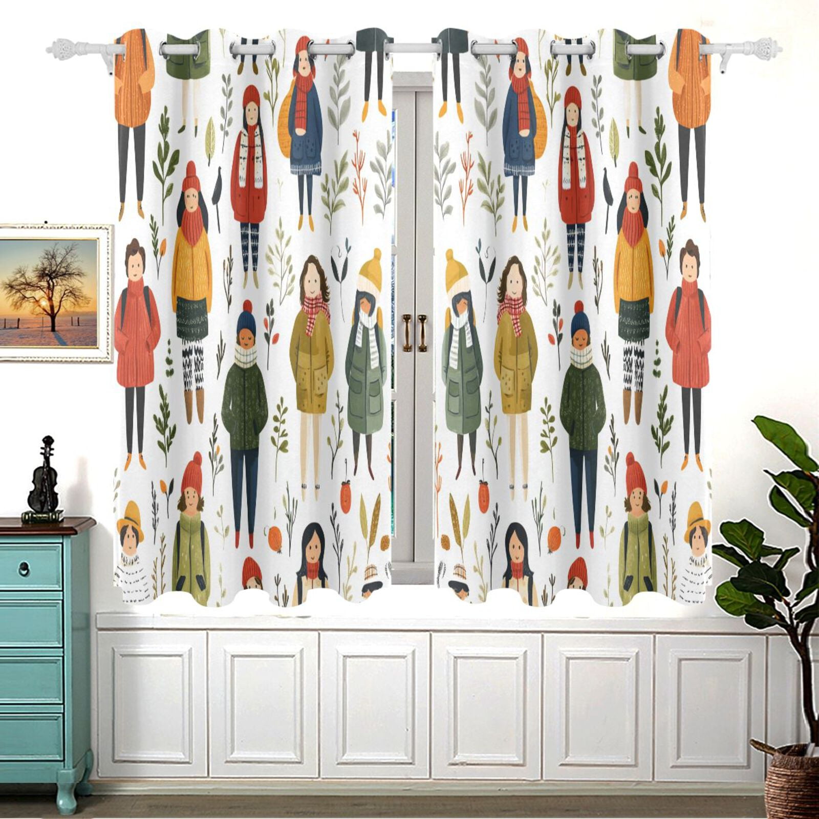People Outfits Leaves Curtains Grommet Black Out 54 Inch Length Curtain ...
