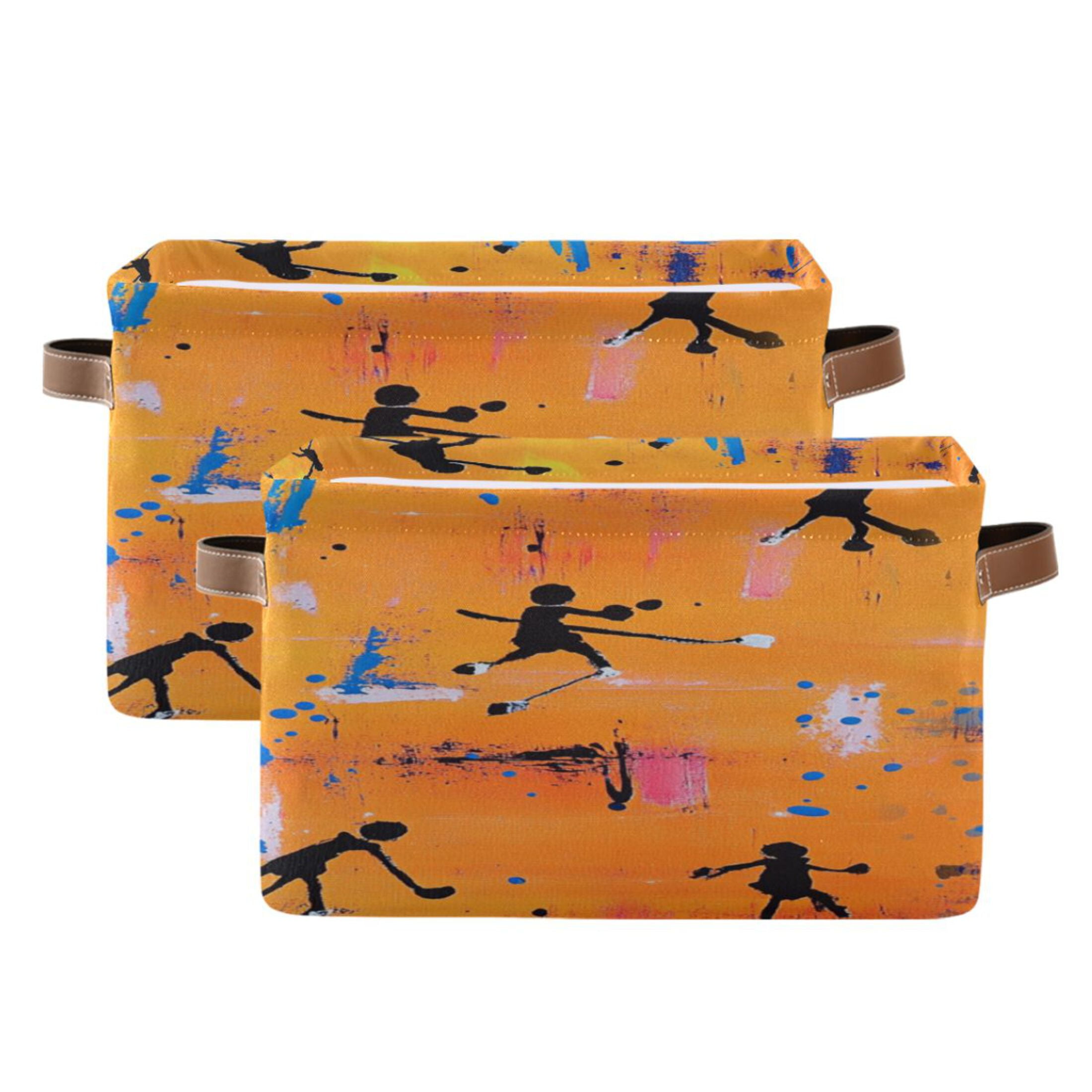 People Playing Hockey Foldable Storage Basket,Canvas Fabric Foldable ...